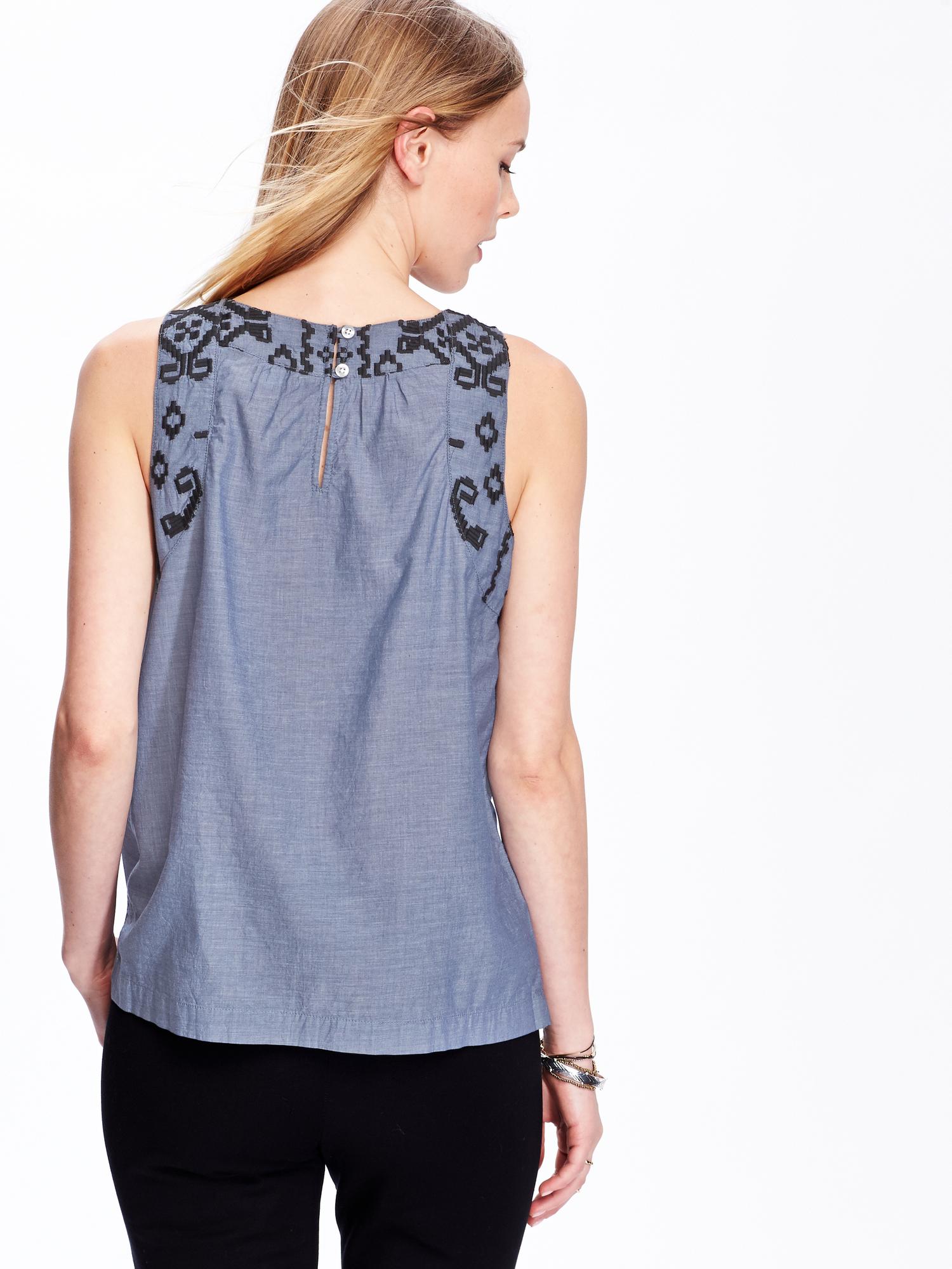 Women's Embroidered Chambray Tanks | Old Navy
