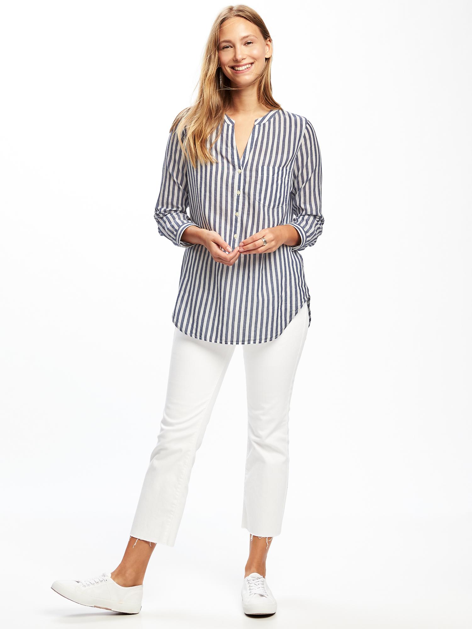 Striped Button-Front Tunic for Women | Old Navy