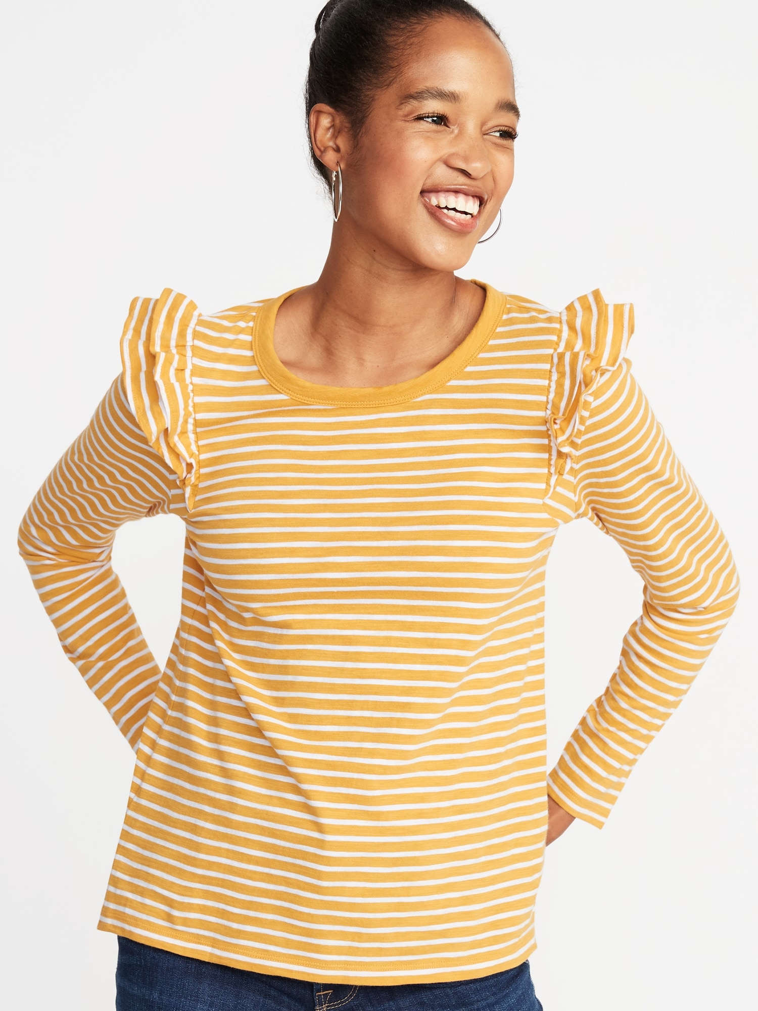 Ruffle-Trim Slub-Knit Top for Women | Old Navy