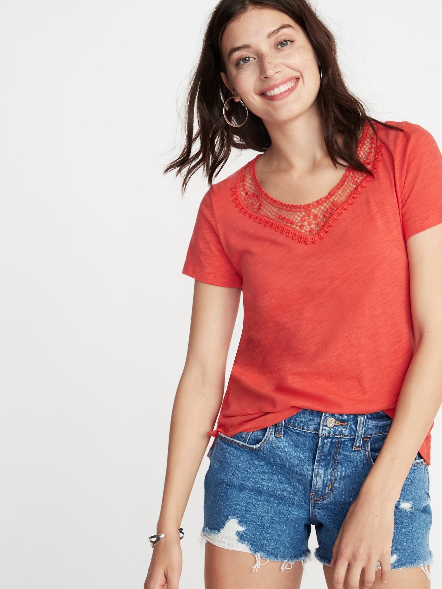 Crochet-Trim Slub-Knit Top for Women | Old Navy