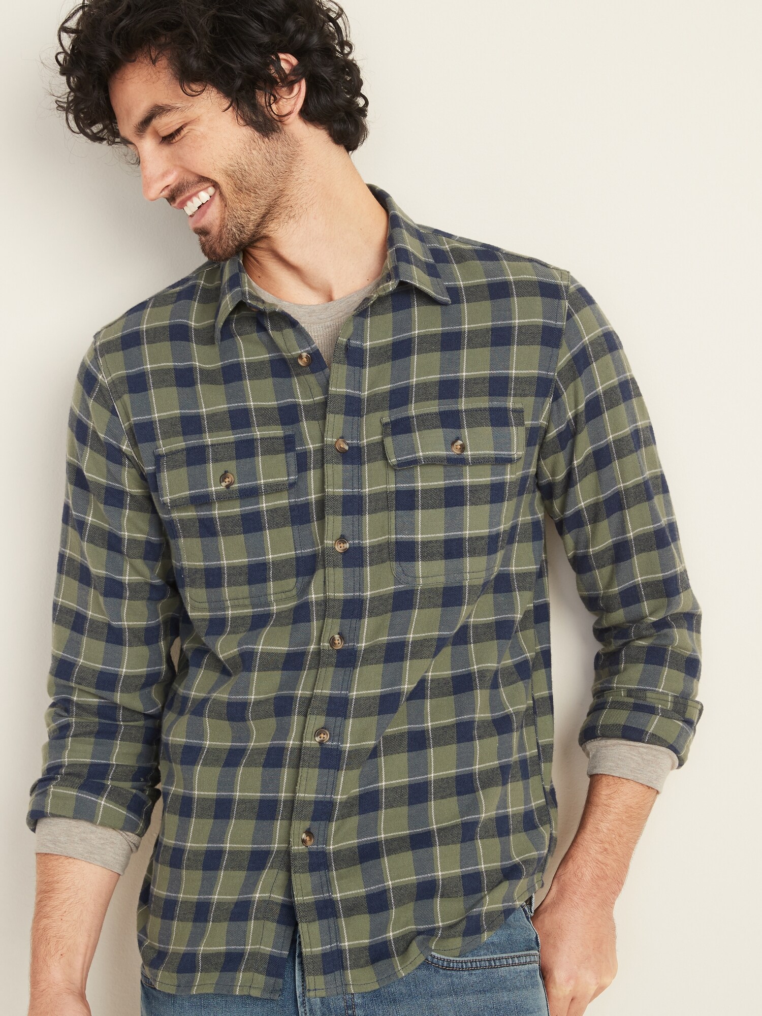Regular Fit Built In Flex Plaid Flannel Shirt For Men Old Navy