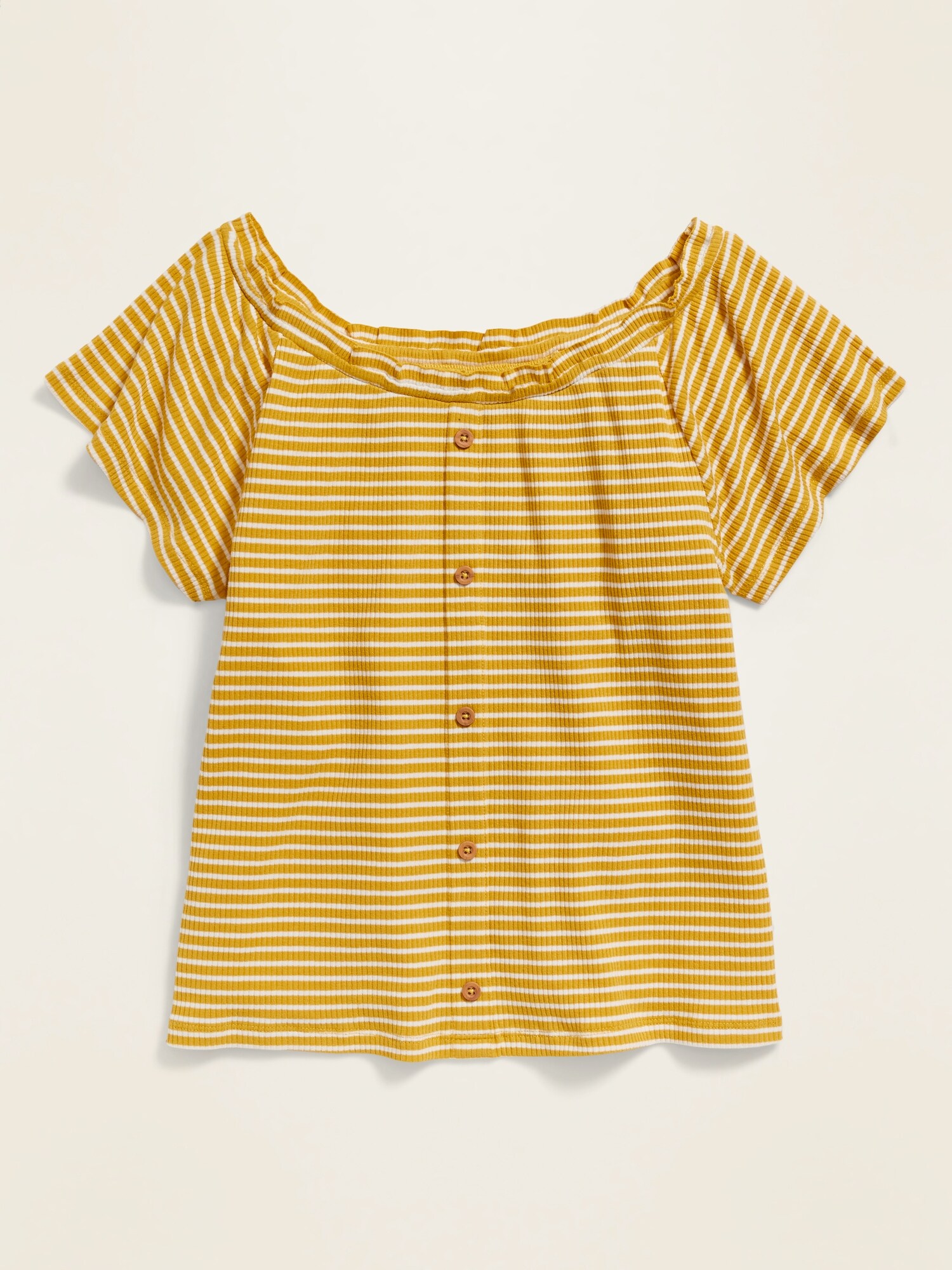 Striped Rib-Knit Faux Button-Front Top for Girls | Old Navy