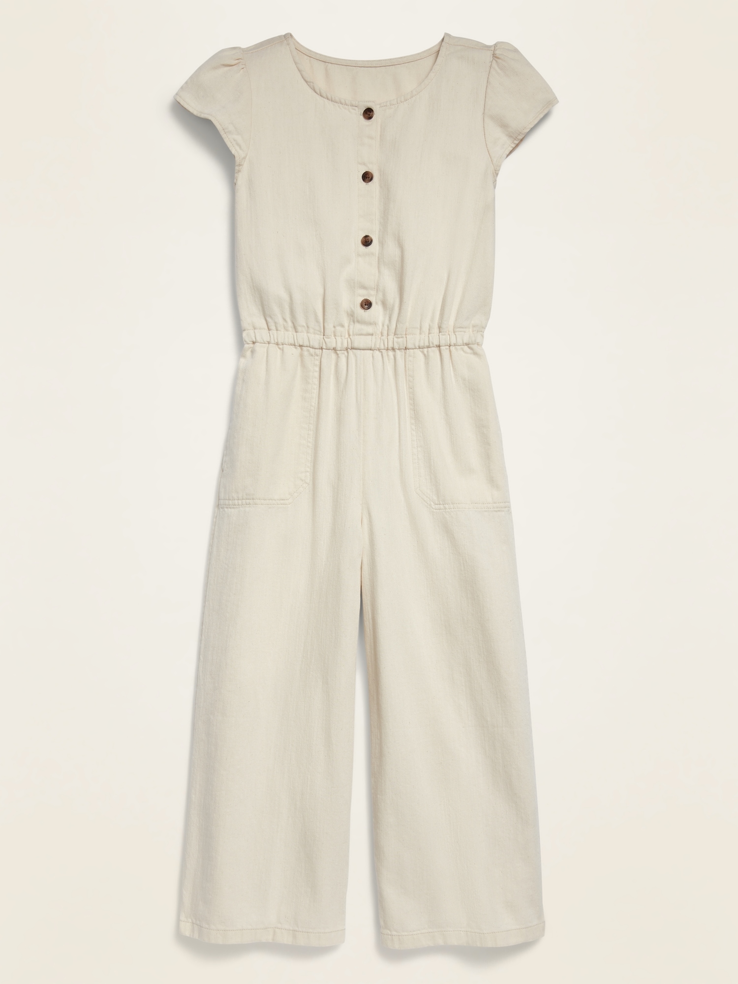 Soft Twill Button-Front Flutter-Sleeve Jumpsuit for Girls | Old Navy