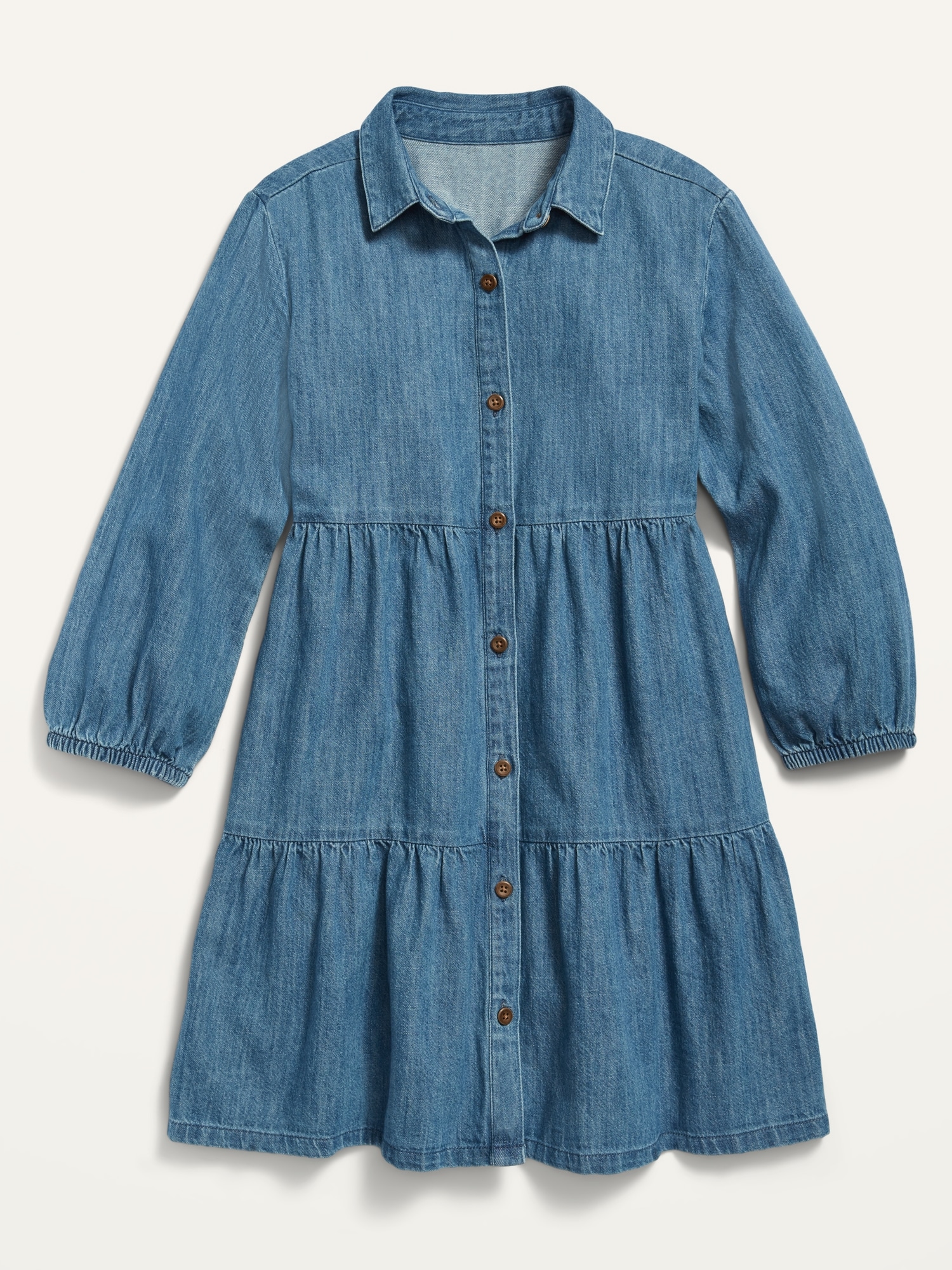 Medium-Wash Tiered Shirt Dress for Girls | Old Navy