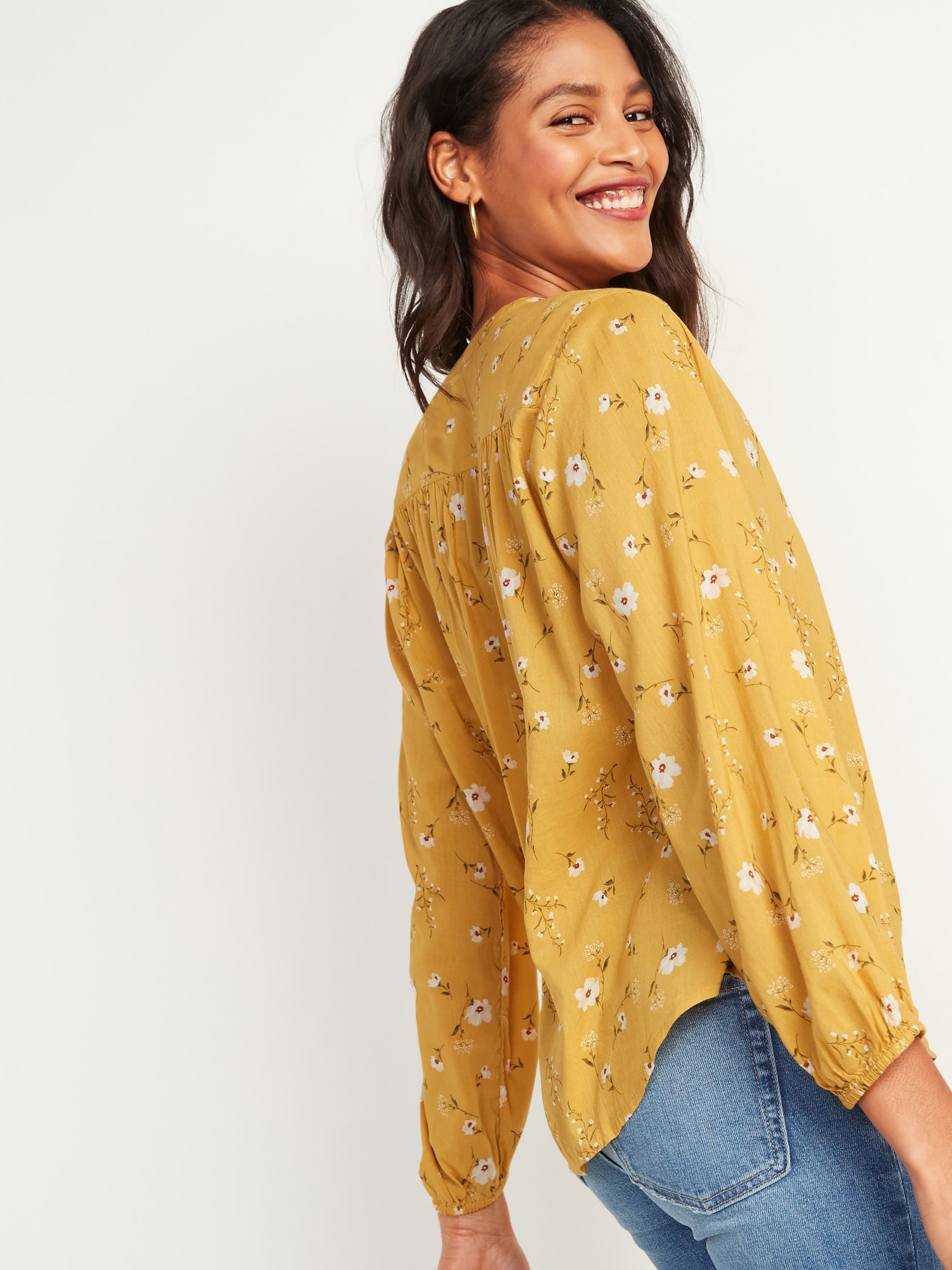 Oversized Floral Print Button Front Poet Blouse For Women Old Navy