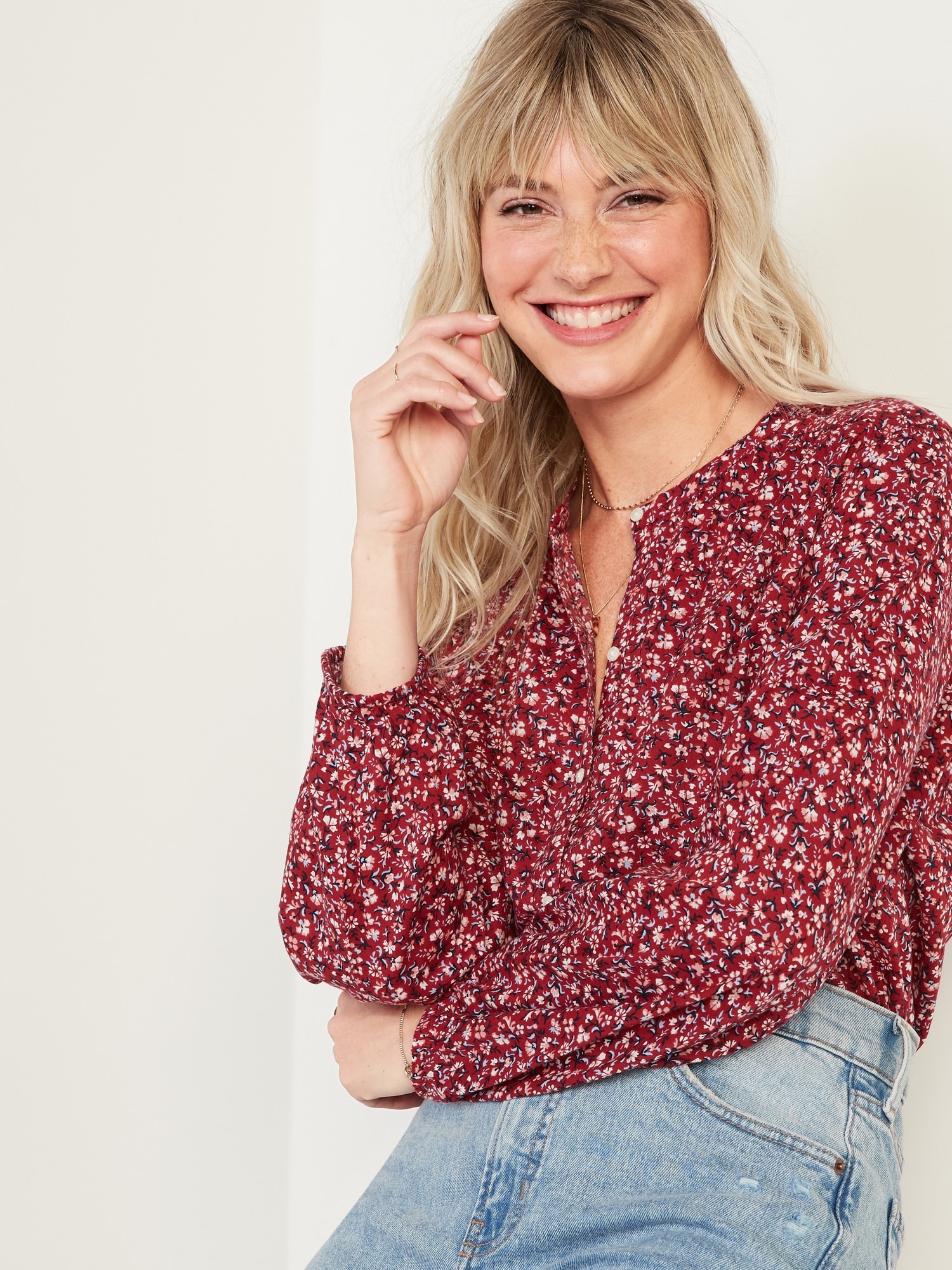 Oversized Button Front Poet Blouse For Women Old Navy