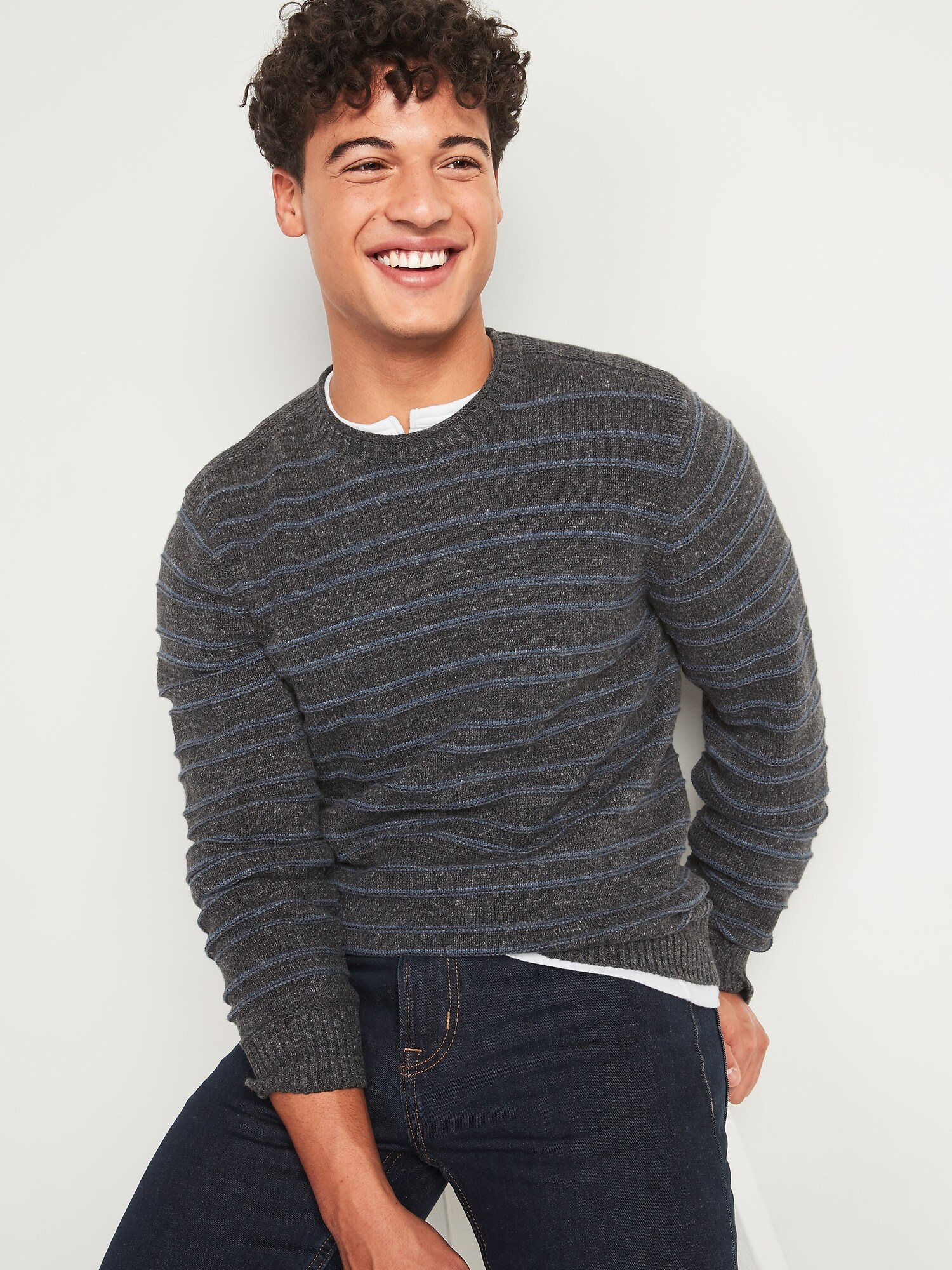 Textured Stripe Crew Neck Sweater For Men Old Navy