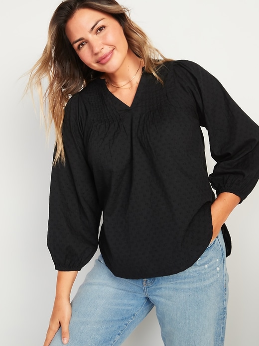 Old Navy Oversized Swiss-Dot Split-Neck Tunic Top for Women - 671873023400