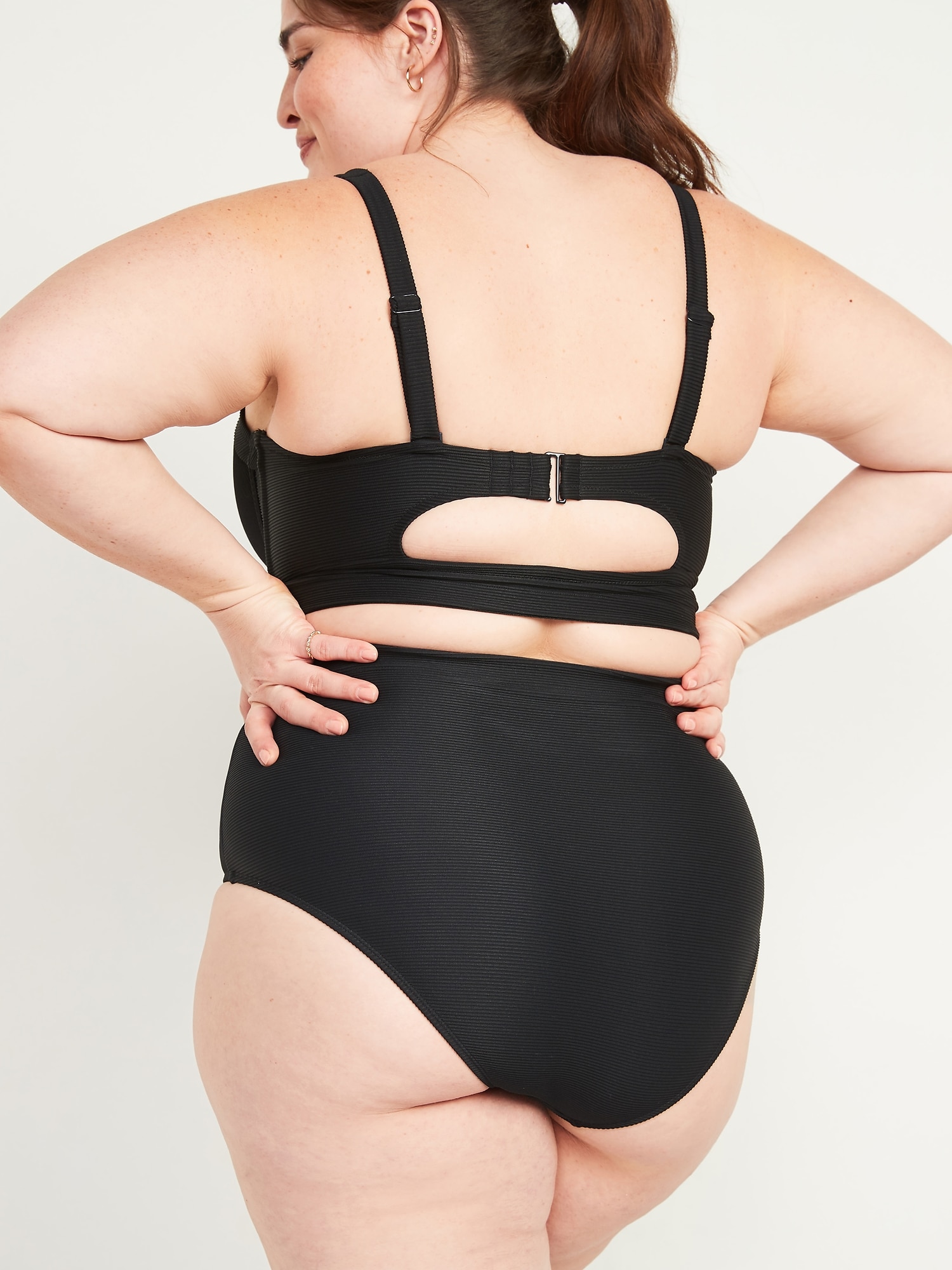 High Waisted Secret Slim Textured Rib Plus Size Swim Bottoms Old Navy