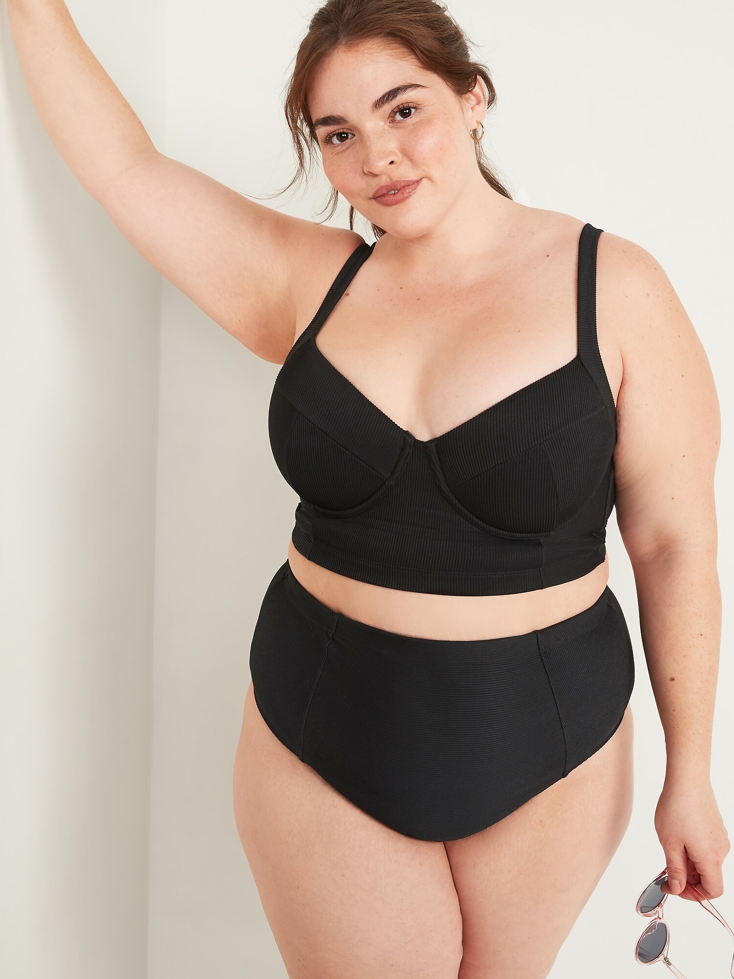 High Waisted Secret Slim Textured Rib Plus Size Swim Bottoms Old Navy