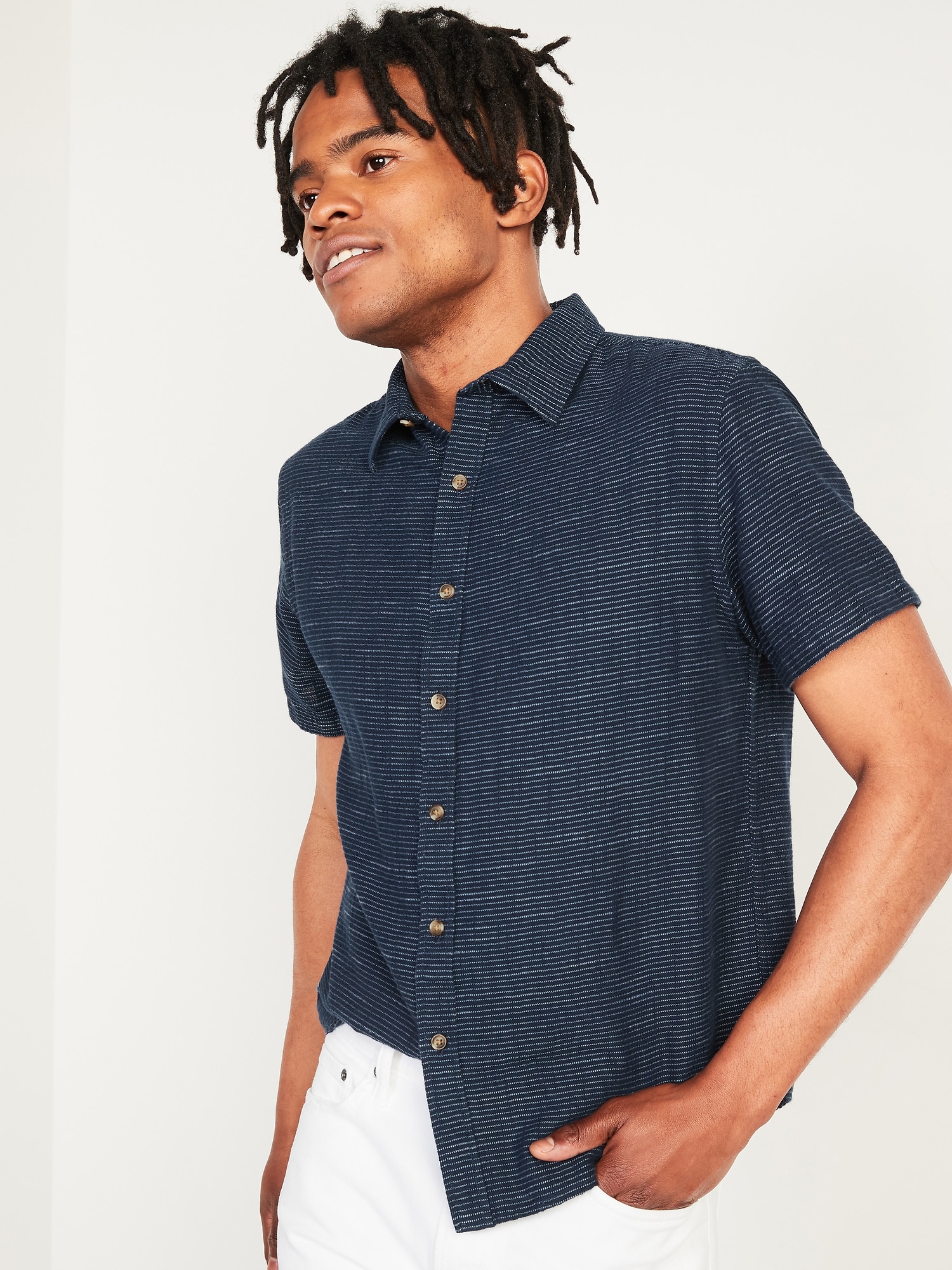 Relaxed-Fit Dobby-Stripe Short-Sleeve Shirt for Men | Old Navy
