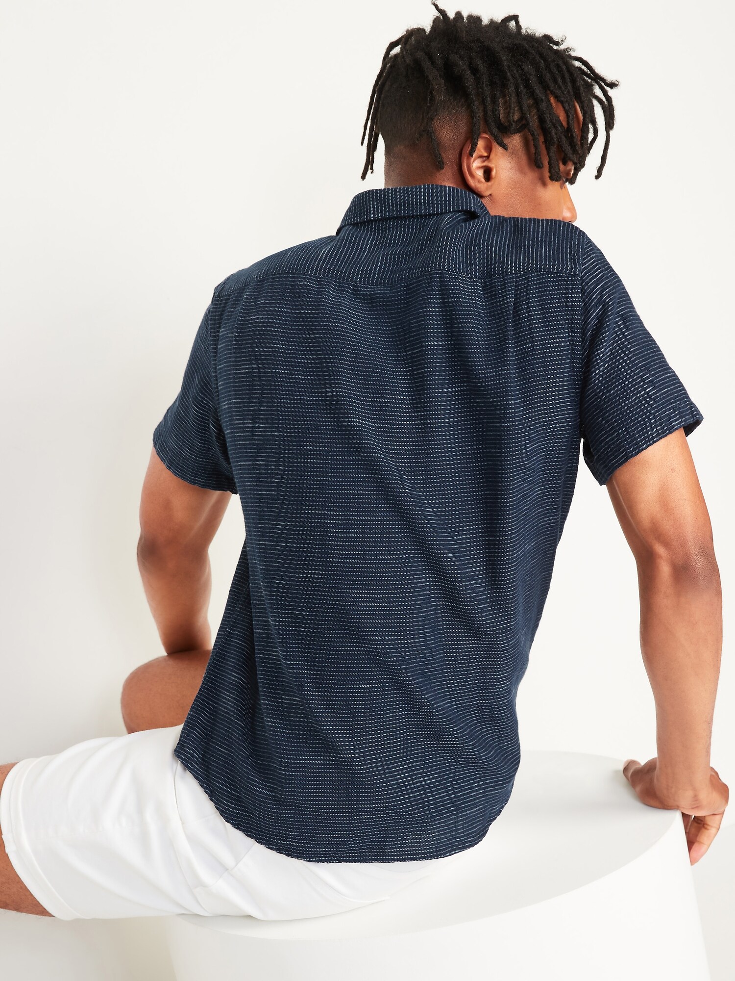 Relaxed-Fit Dobby-Stripe Short-Sleeve Shirt for Men | Old Navy