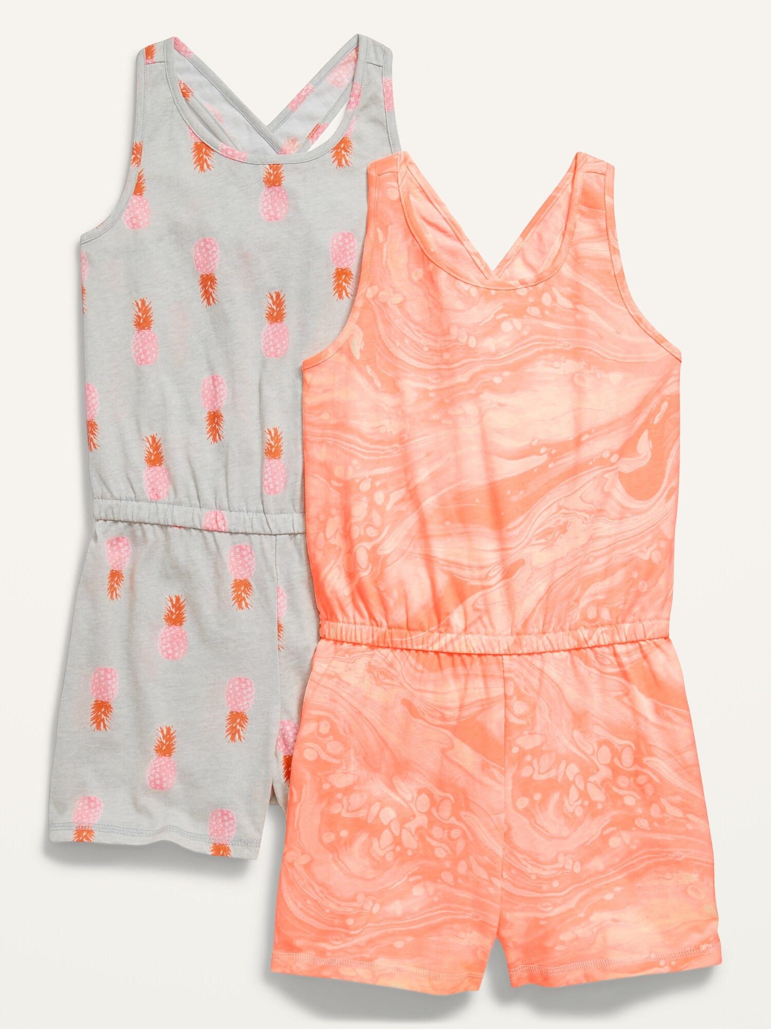2-Pack Printed Sleeveless Soft-Knit Cross-back Romper for Girls | Old Navy