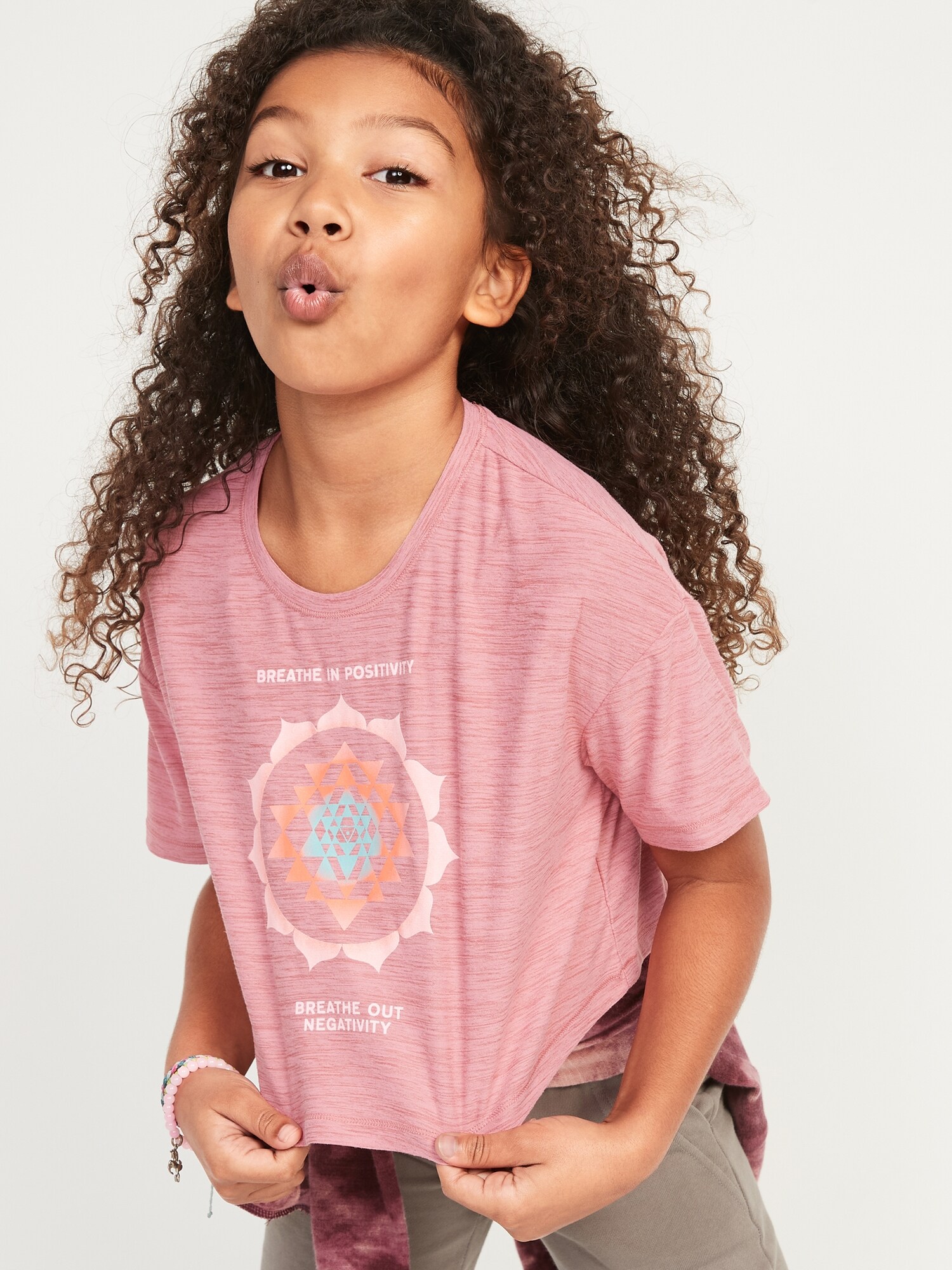 Breathe ON Short-Sleeve Cropped Slub-Knit Performance T-Shirt for Girls ...