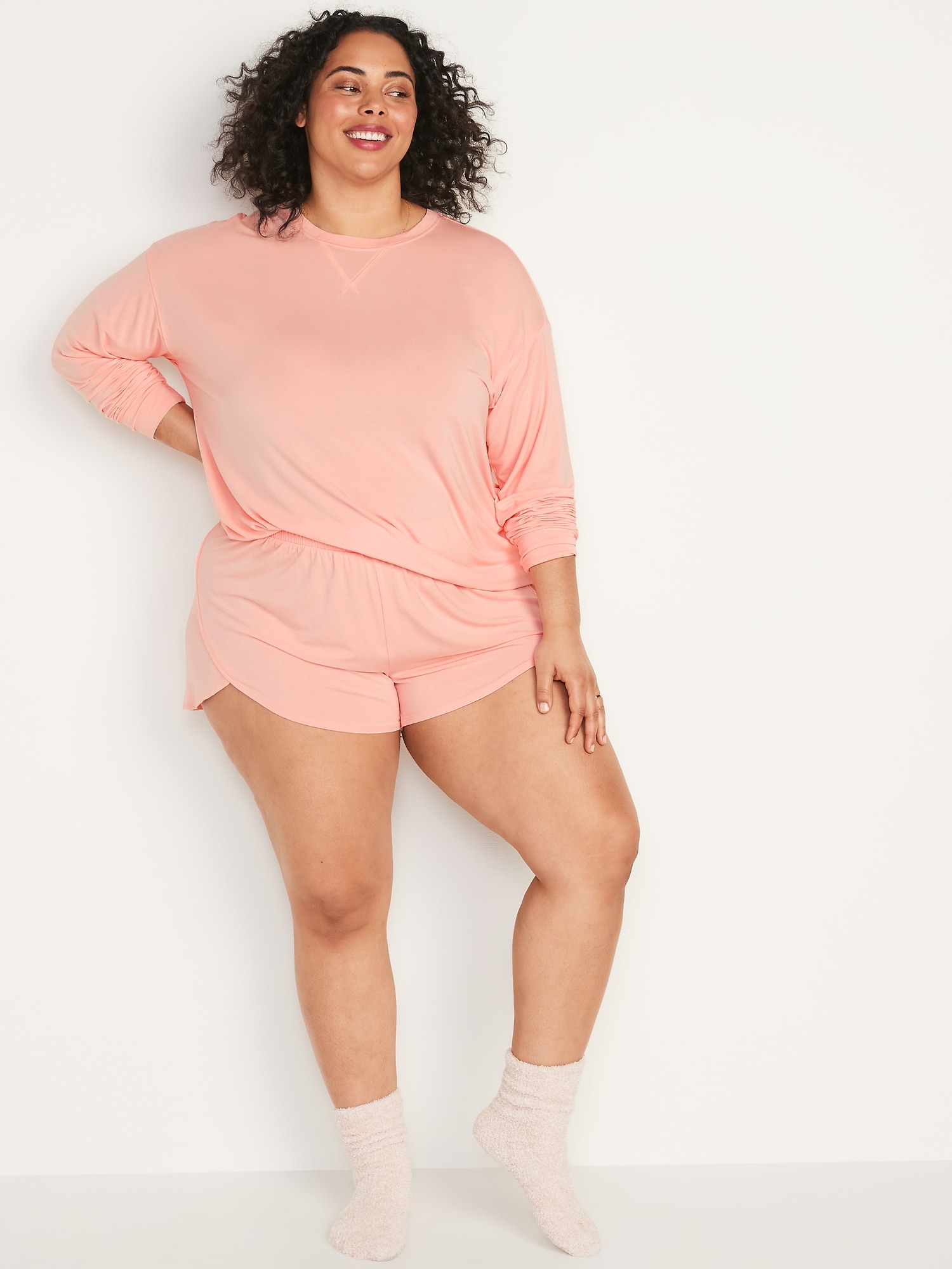 High-Waisted Sunday Sleep Ultra-Soft Dolphin-Hem Pajama Shorts for ...