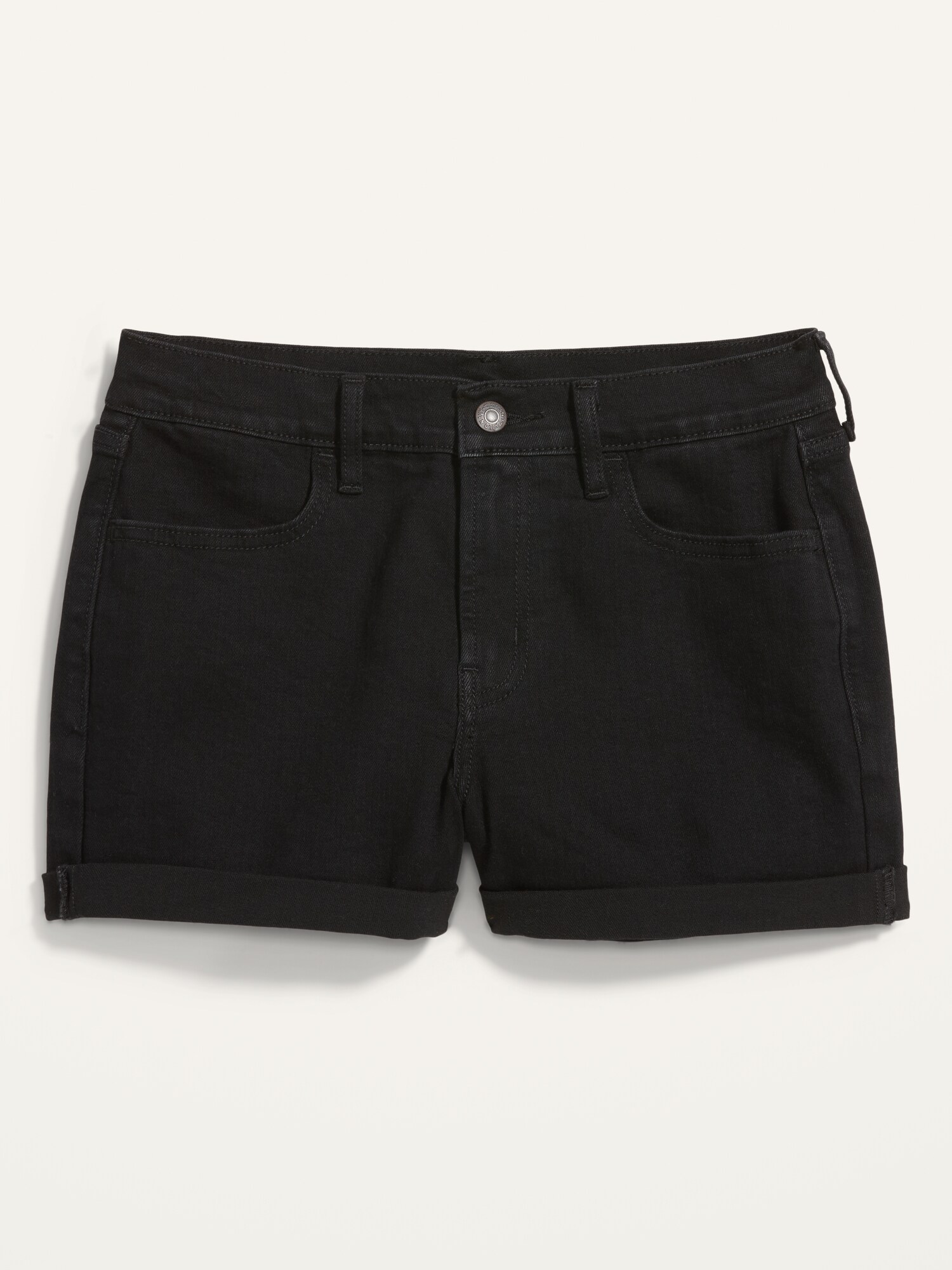 Short à taille mi-basse en denim noir pour Femme, entrejambe de 7,5 cm ...