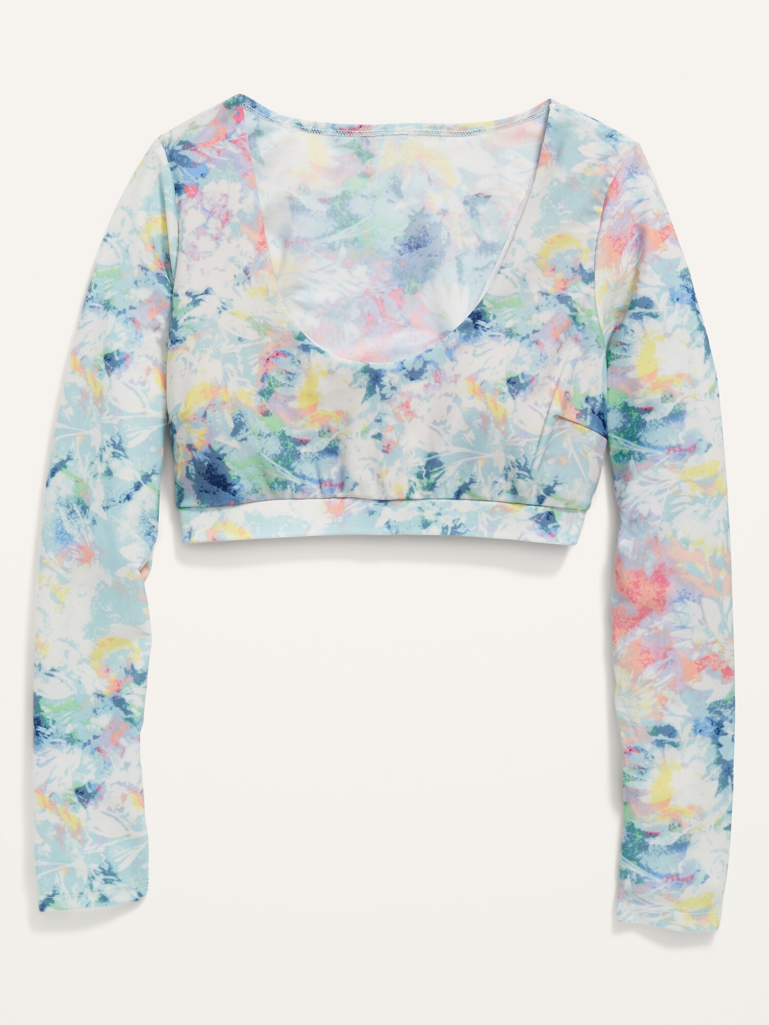 Long-Sleeve Voop-Neck Cropped Rashguard Swim Top for Women | Old Navy