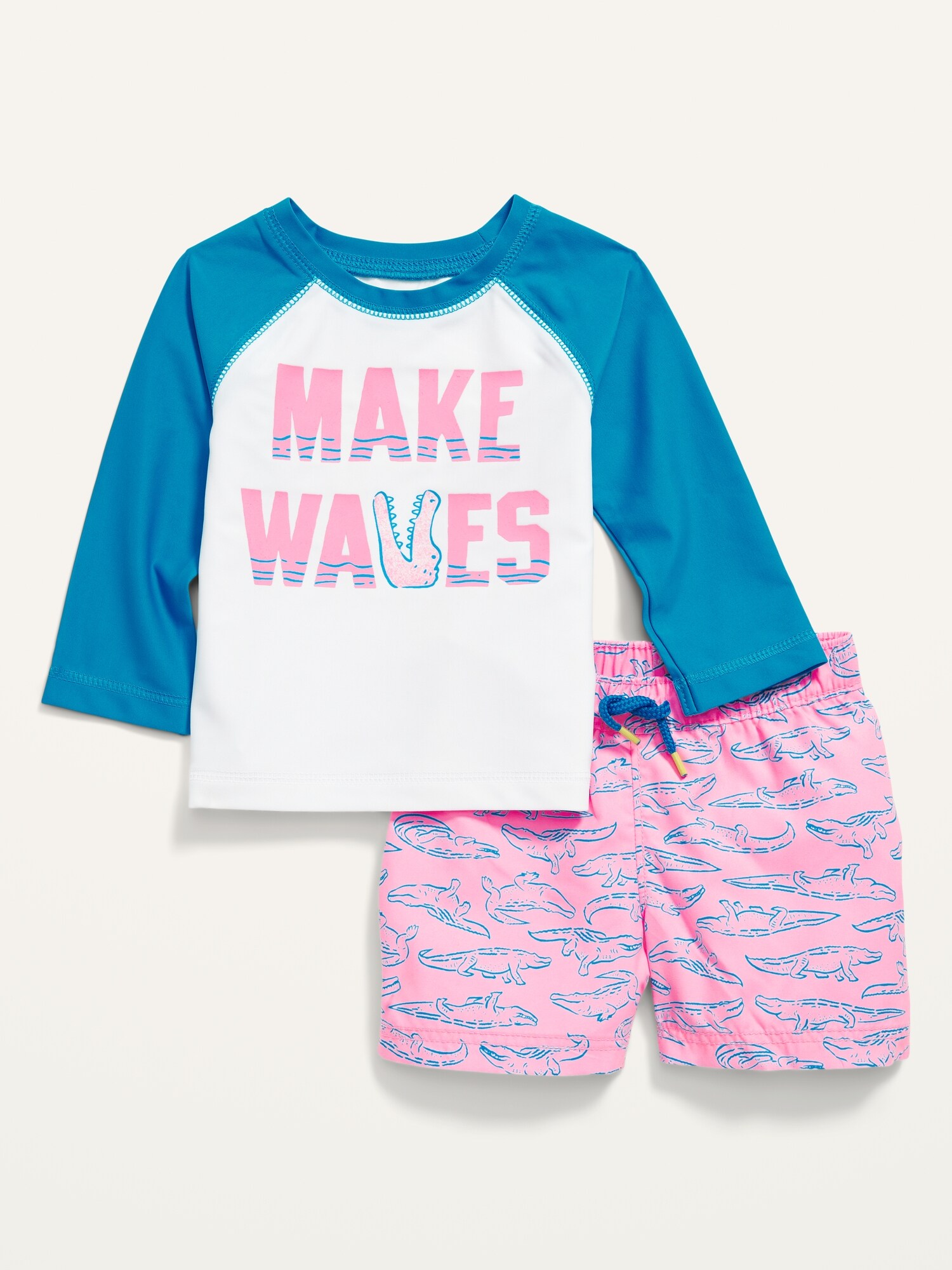 Graphic Long-Sleeve Rashguard & Swim Trunks Set for Baby | Old Navy