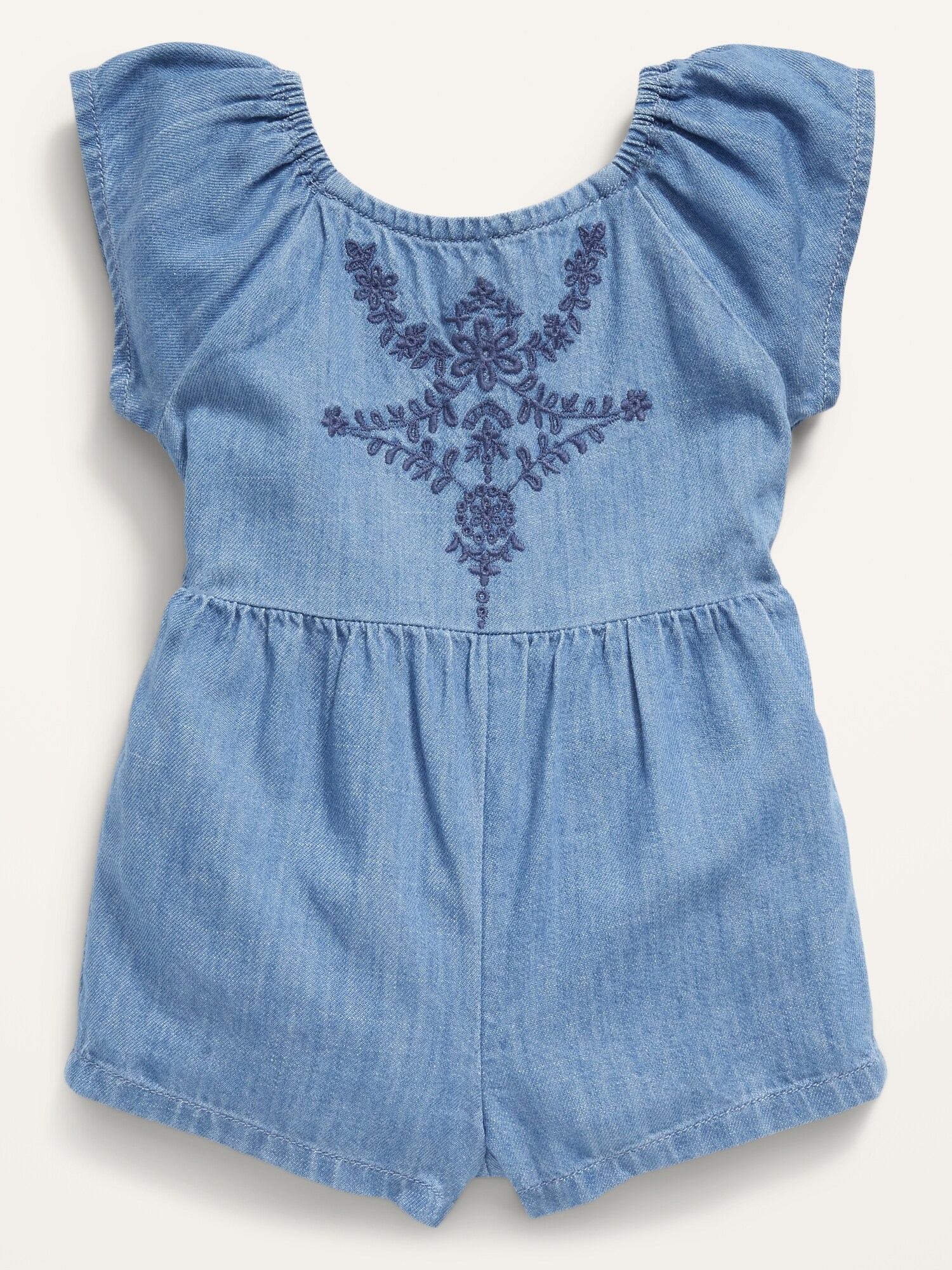 Matching Chambray Embroidered Flutter-Sleeve Romper for Baby | Old Navy