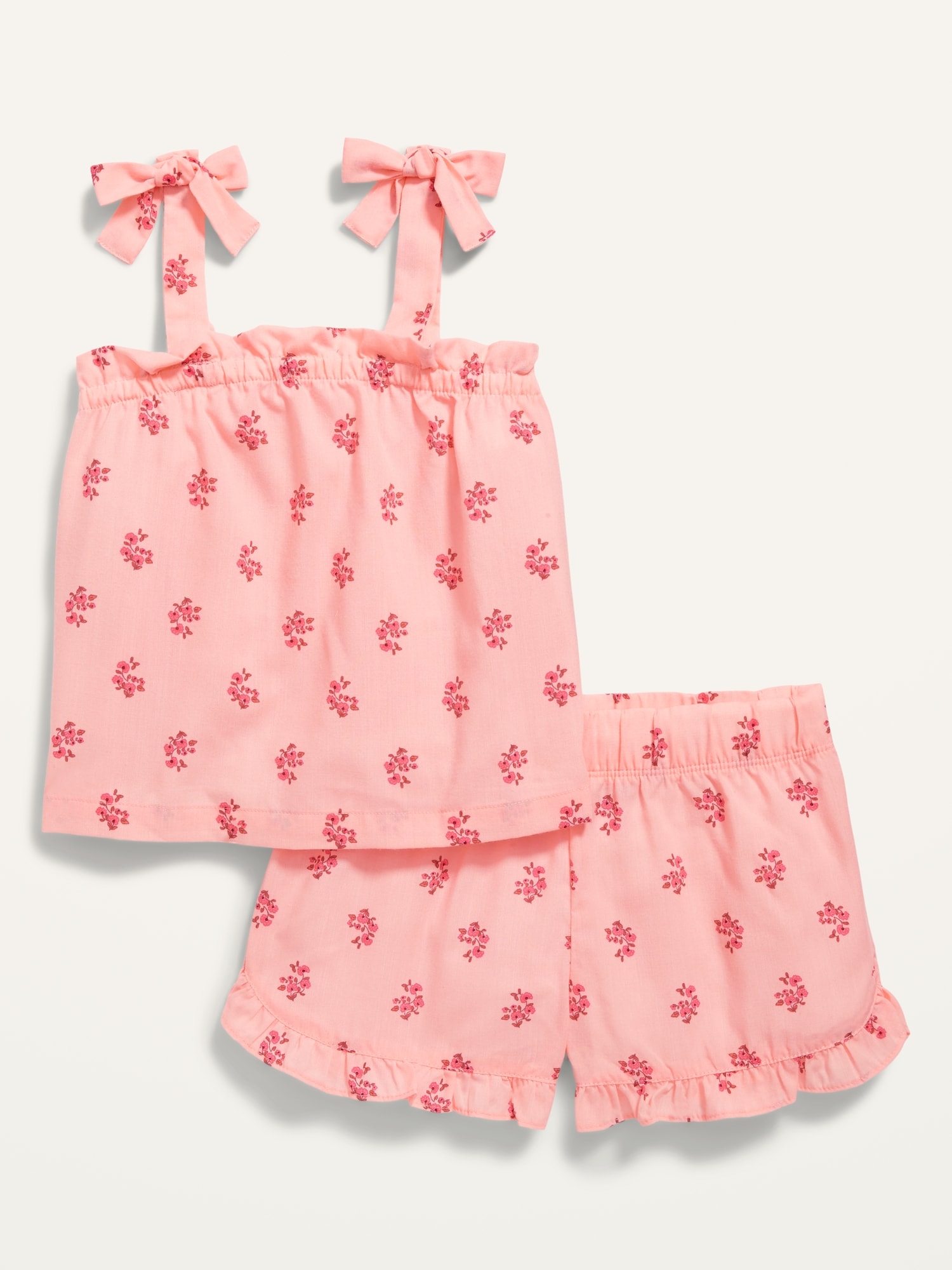 Printed Poplin Cropped Tie-Shoulder Pajama Shorts Set for Girls | Old Navy