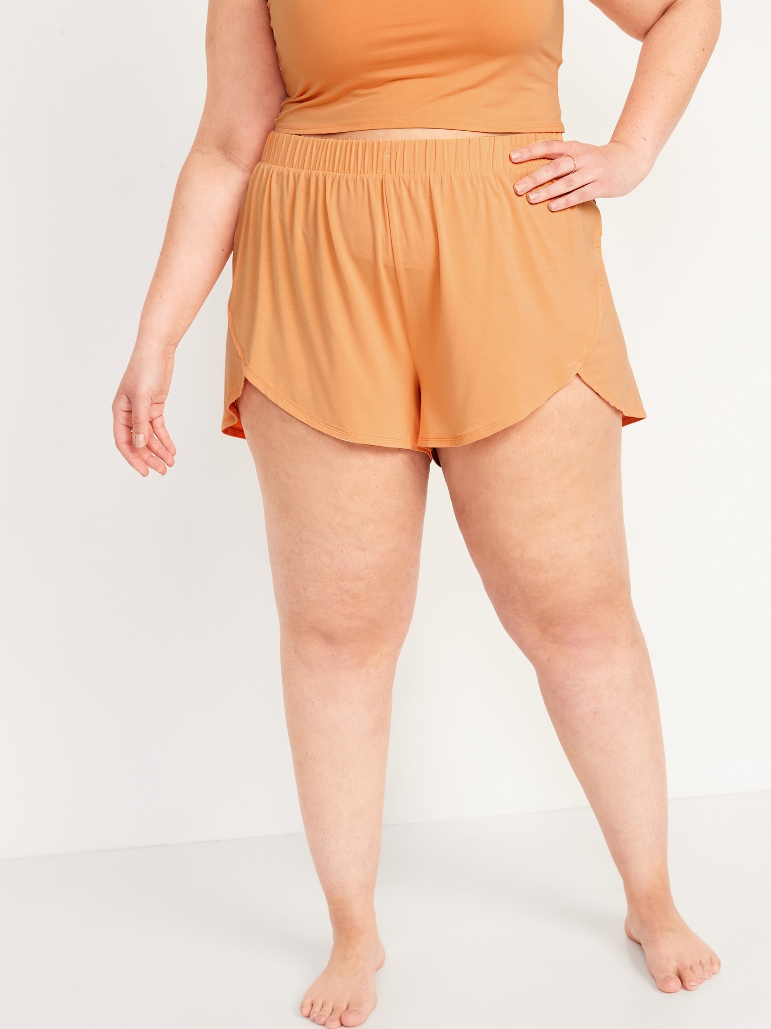 High-Waisted Sunday Sleep Ultra-Soft Dolphin-Hem Pajama Shorts for ...