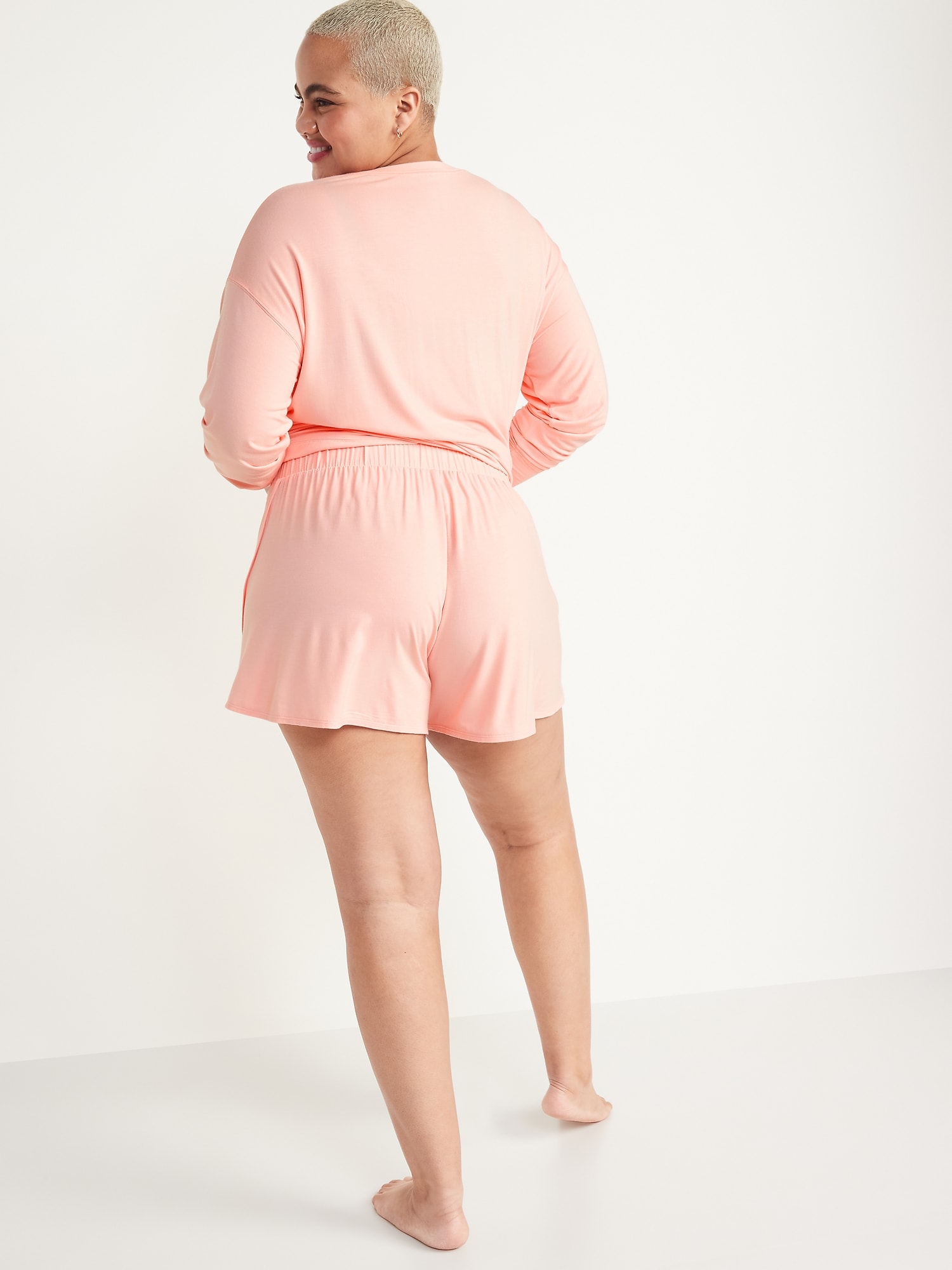 High-Waisted Sunday Sleep Ultra-Soft Dolphin-Hem Pajama Shorts for ...