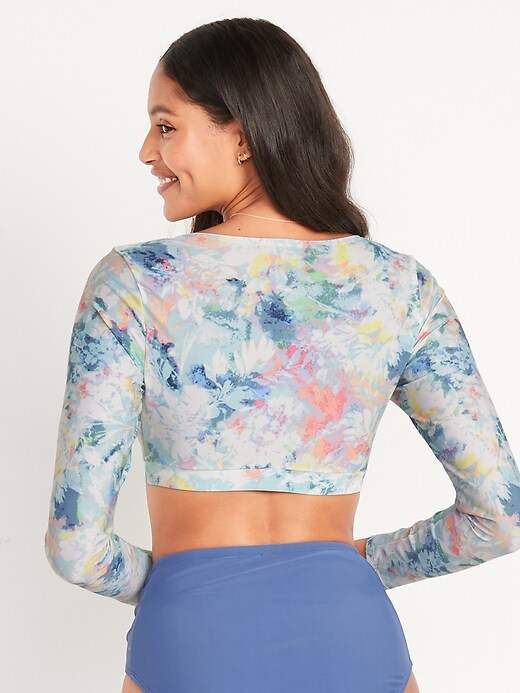 Long-Sleeve Voop-Neck Cropped Rashguard Swim Top for Women | Old Navy