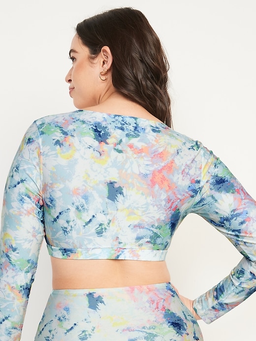 Long-Sleeve Voop-Neck Cropped Rashguard Swim Top for Women | Old Navy
