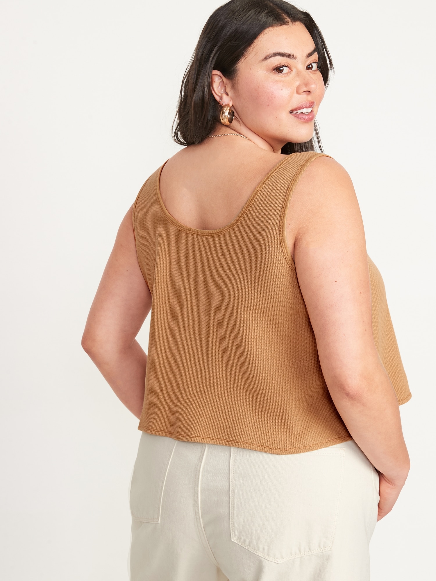 Thermal-Knit Cropped Henley Tank Top for Women | Old Navy