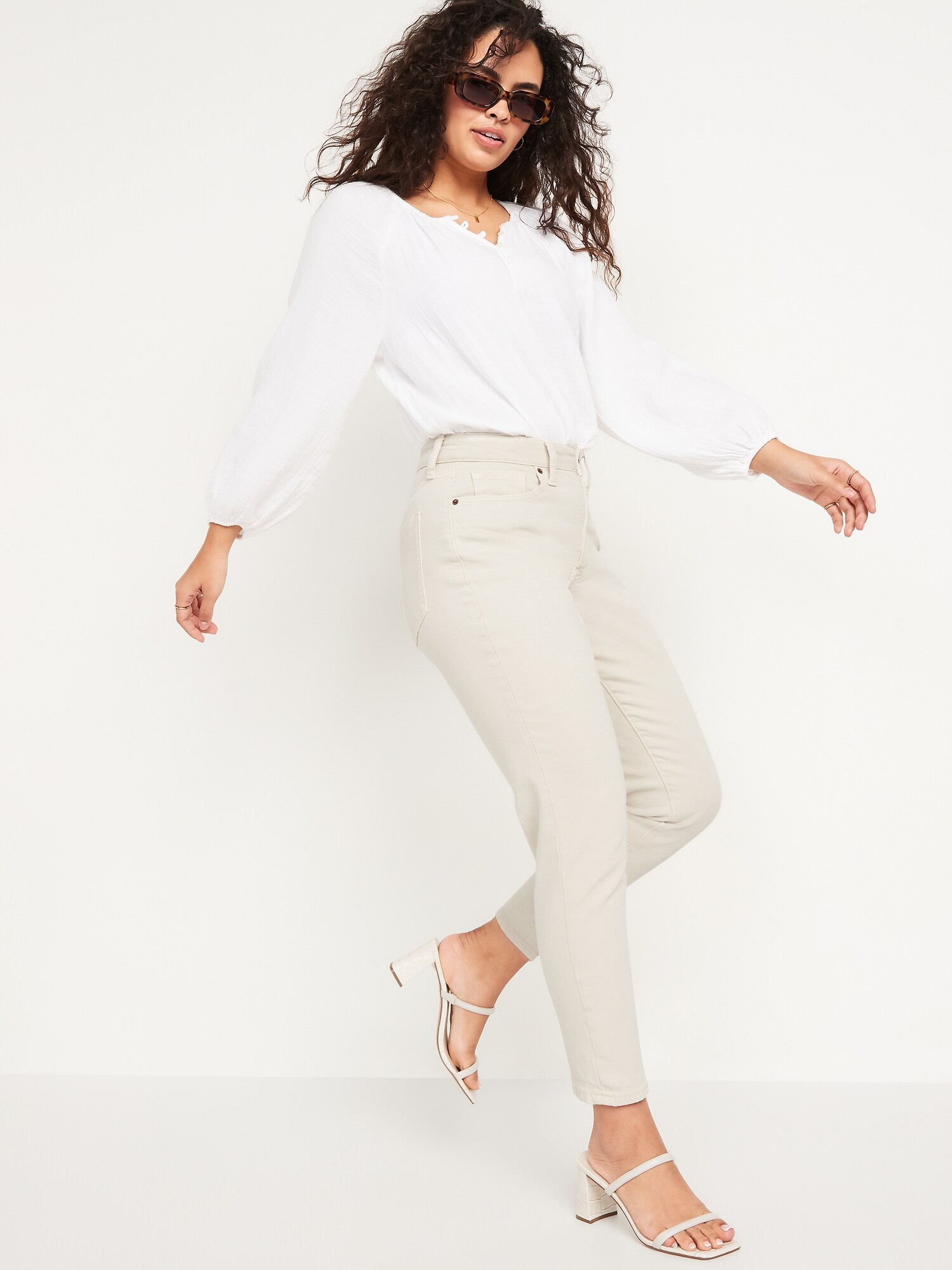 Jean O.G. droit profilé blanc cassé à taille haute avec braguette à ...
