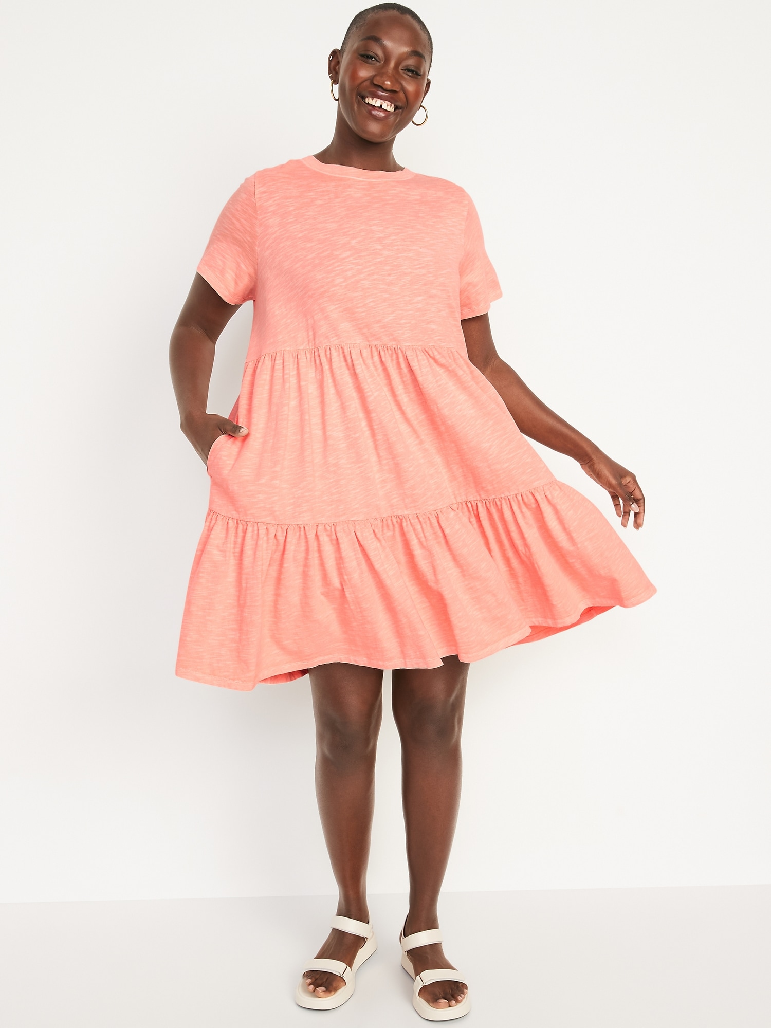 Short-Sleeve Tiered Mini Swing Dress for Women | Old Navy