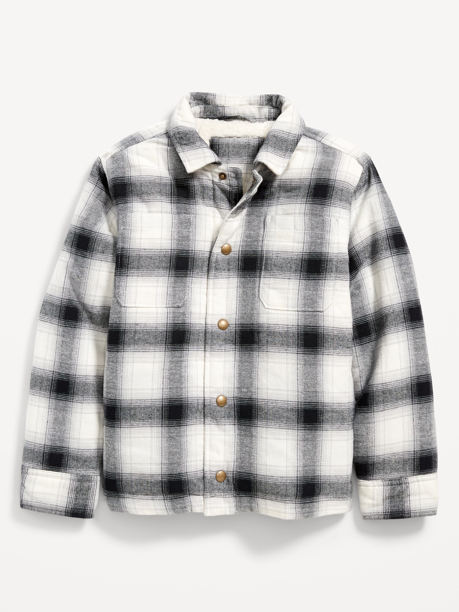 Gender-Neutral Cozy Plaid Flannel Sherpa-Lined Shacket for Kids | Old Navy