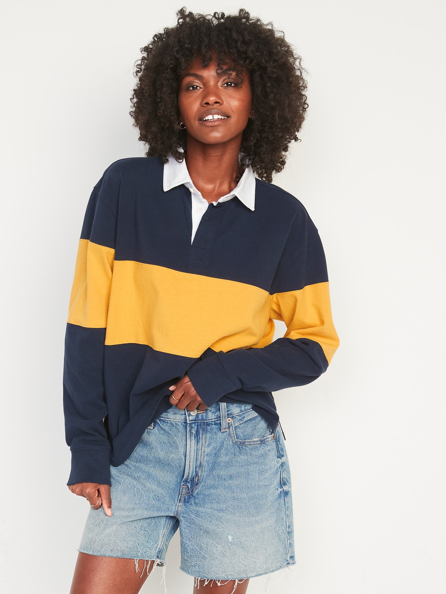 Gender-Neutral Long-Sleeve Color-Block Rugby Polo Shirt for Adults ...