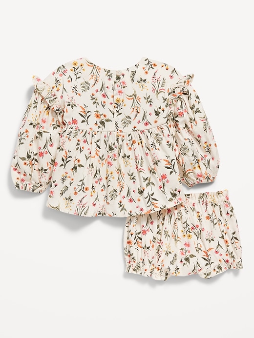 Floral-Print Long-Sleeve Ruffled Top & Bloomer Shorts Set for Baby ...