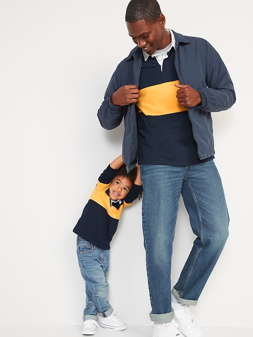 Gender-Neutral Long-Sleeve Color-Block Rugby Polo Shirt for Adults ...