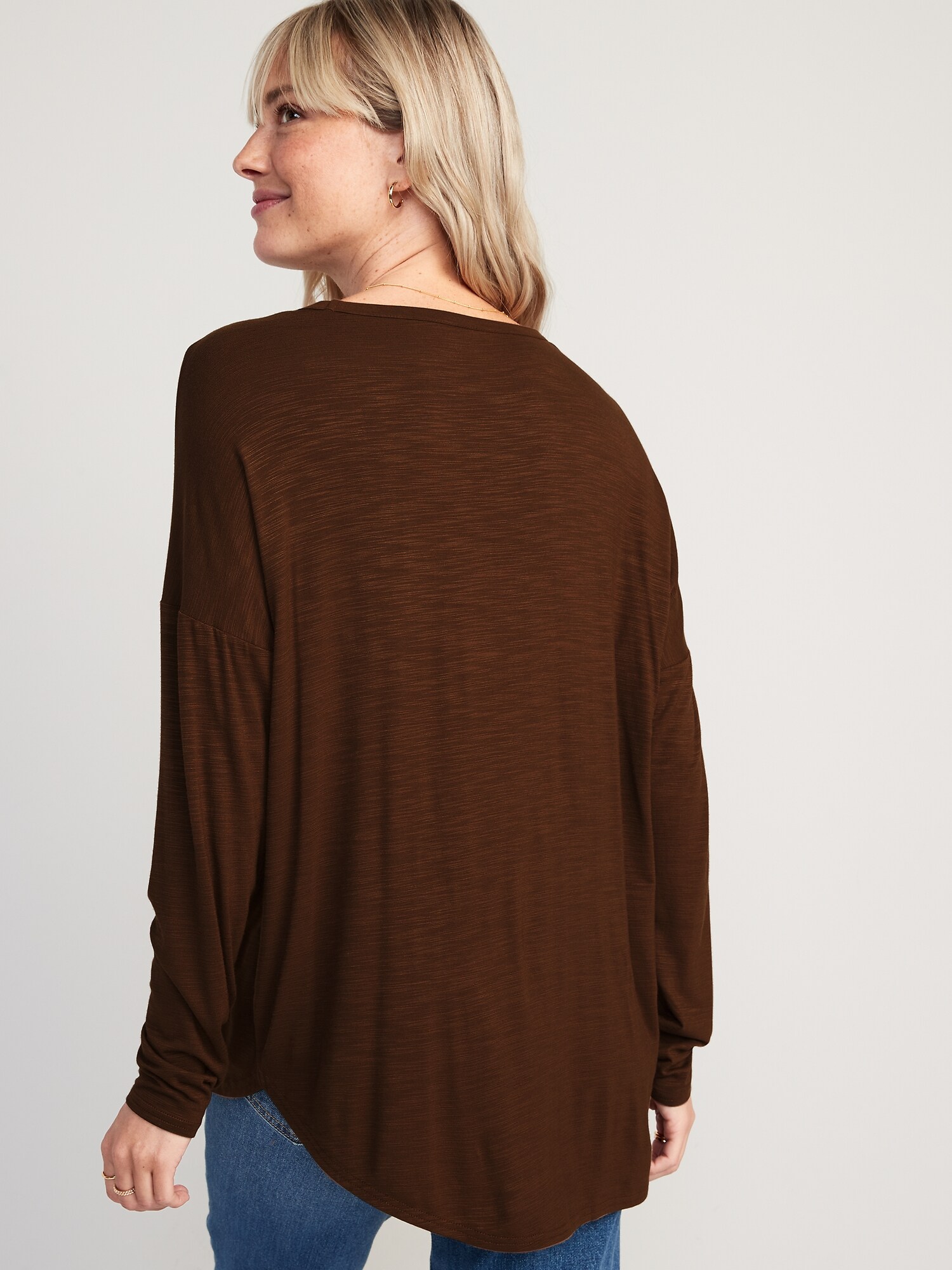 Long-Sleeve Luxe Slub-Knit Tunic T-Shirt | Old Navy