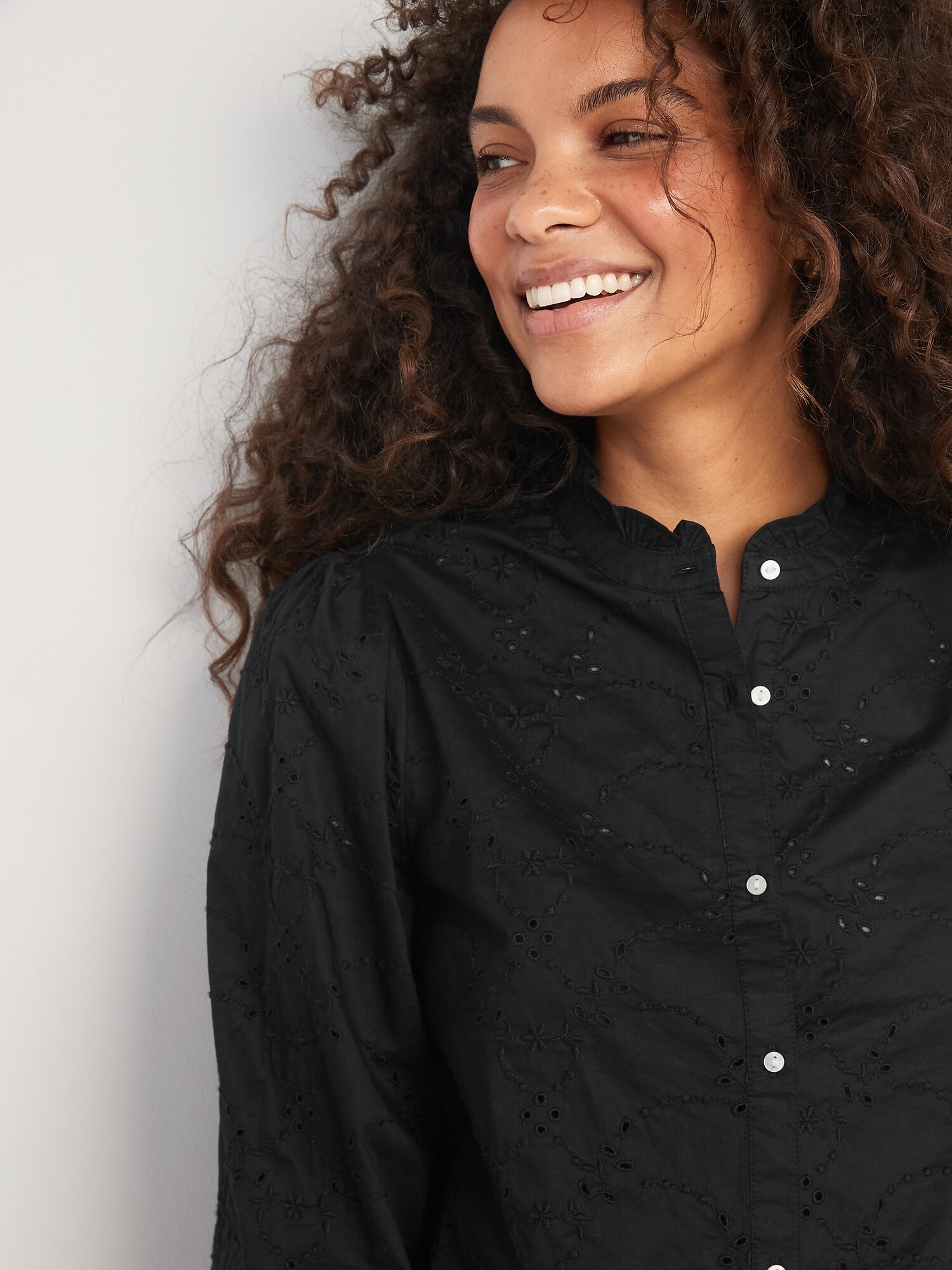 Ruffle-Neck Eyelet Cutwork Shirt for Women | Old Navy