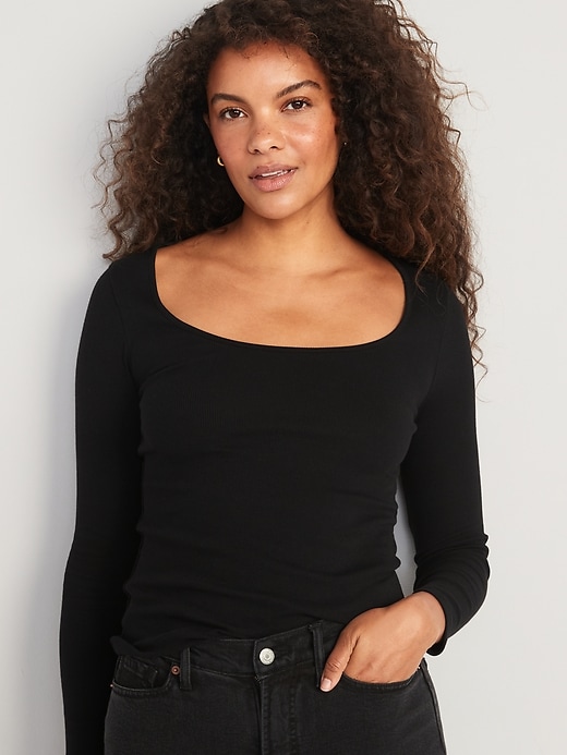 Fitted Long-Sleeve Rib-Knit Top for Women | Old Navy