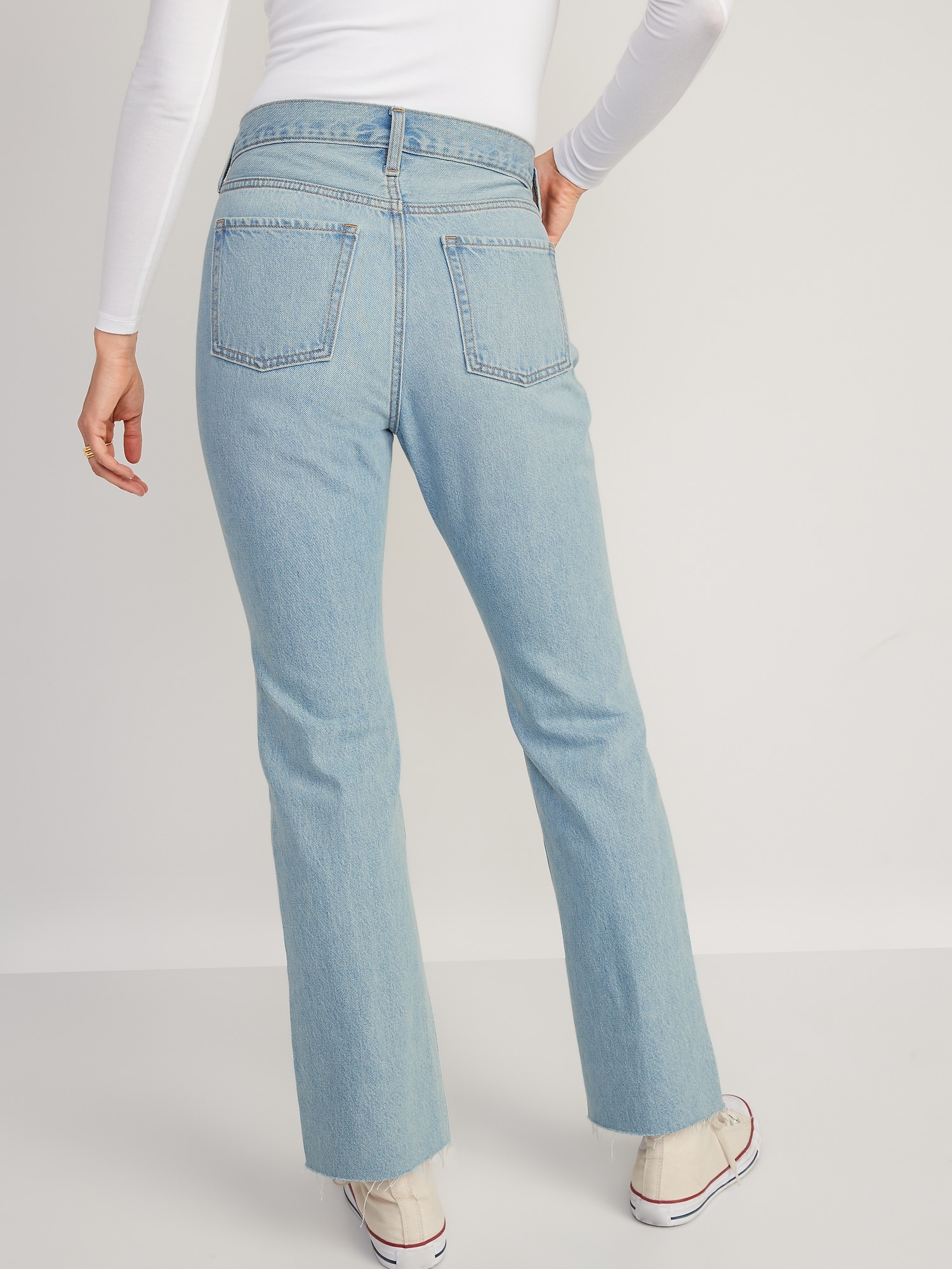 Mid-Rise Slouchy Boot-Cut Non-Stretch Cut-Off Jeans for Women | Old Navy