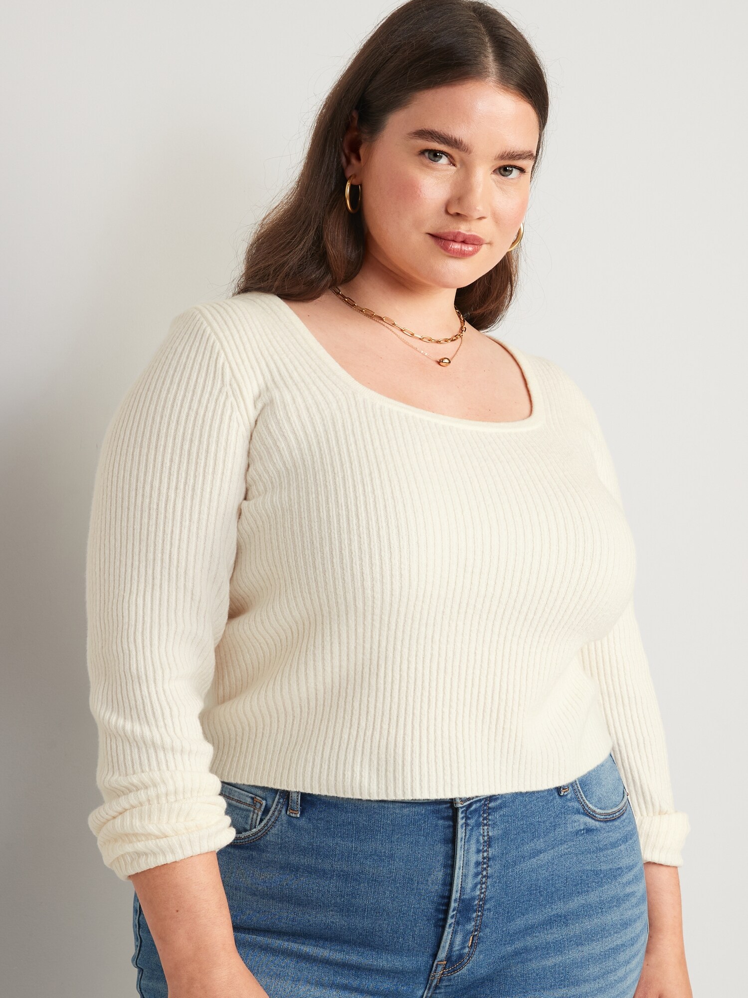 Fitted Cropped Square-Neck Rib-Knit Sweater | Old Navy