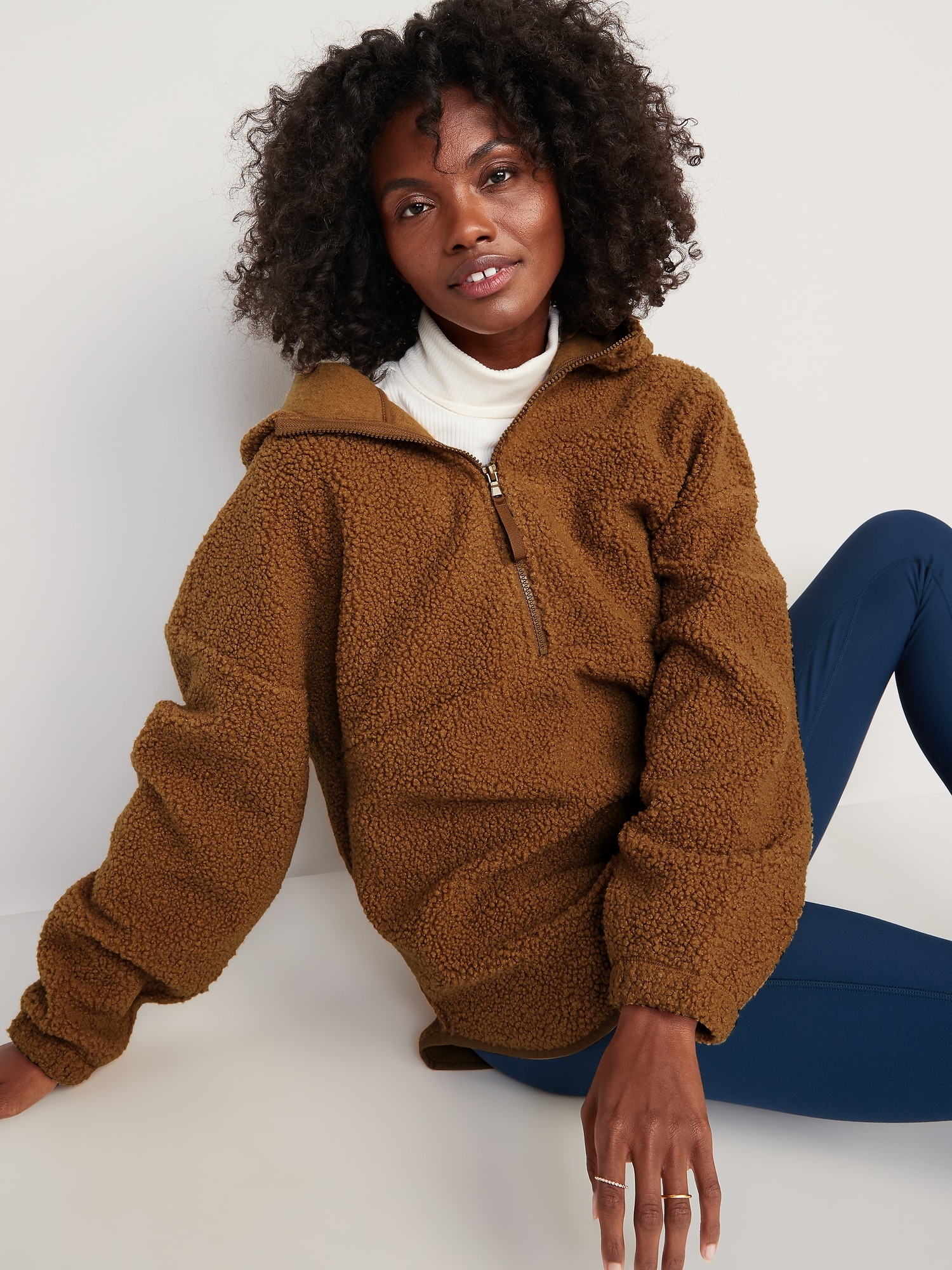 Cozy Sherpa Half-Zip Tunic Hoodie for Women | Old Navy