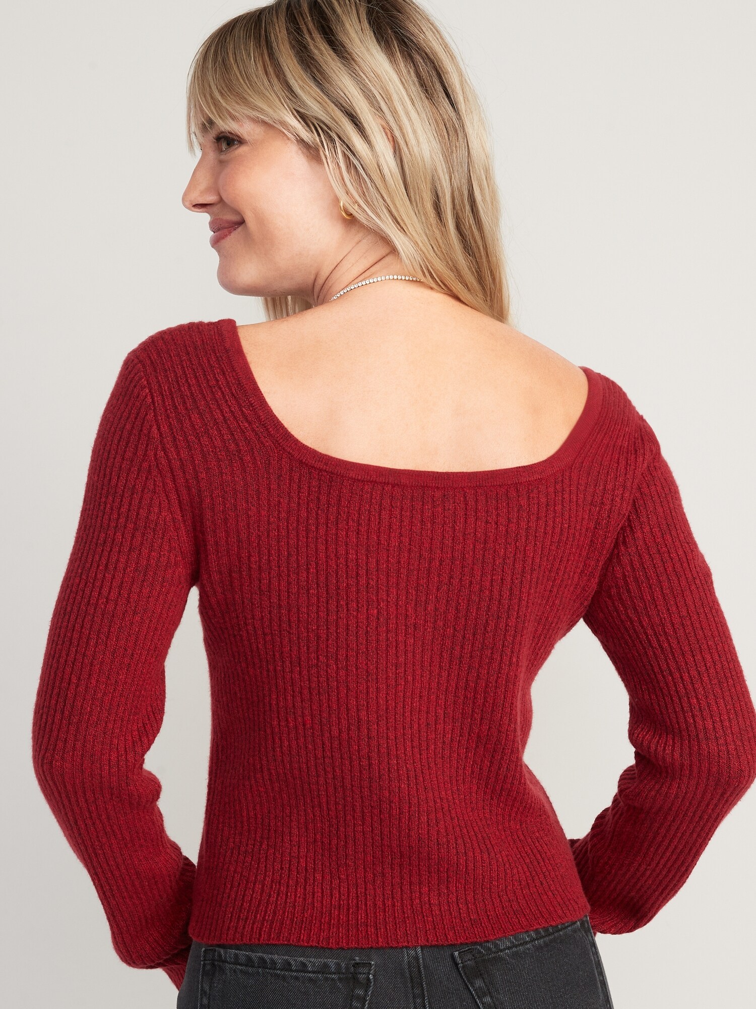 Fitted Cropped Square-Neck Rib-Knit Sweater for Women | Old Navy