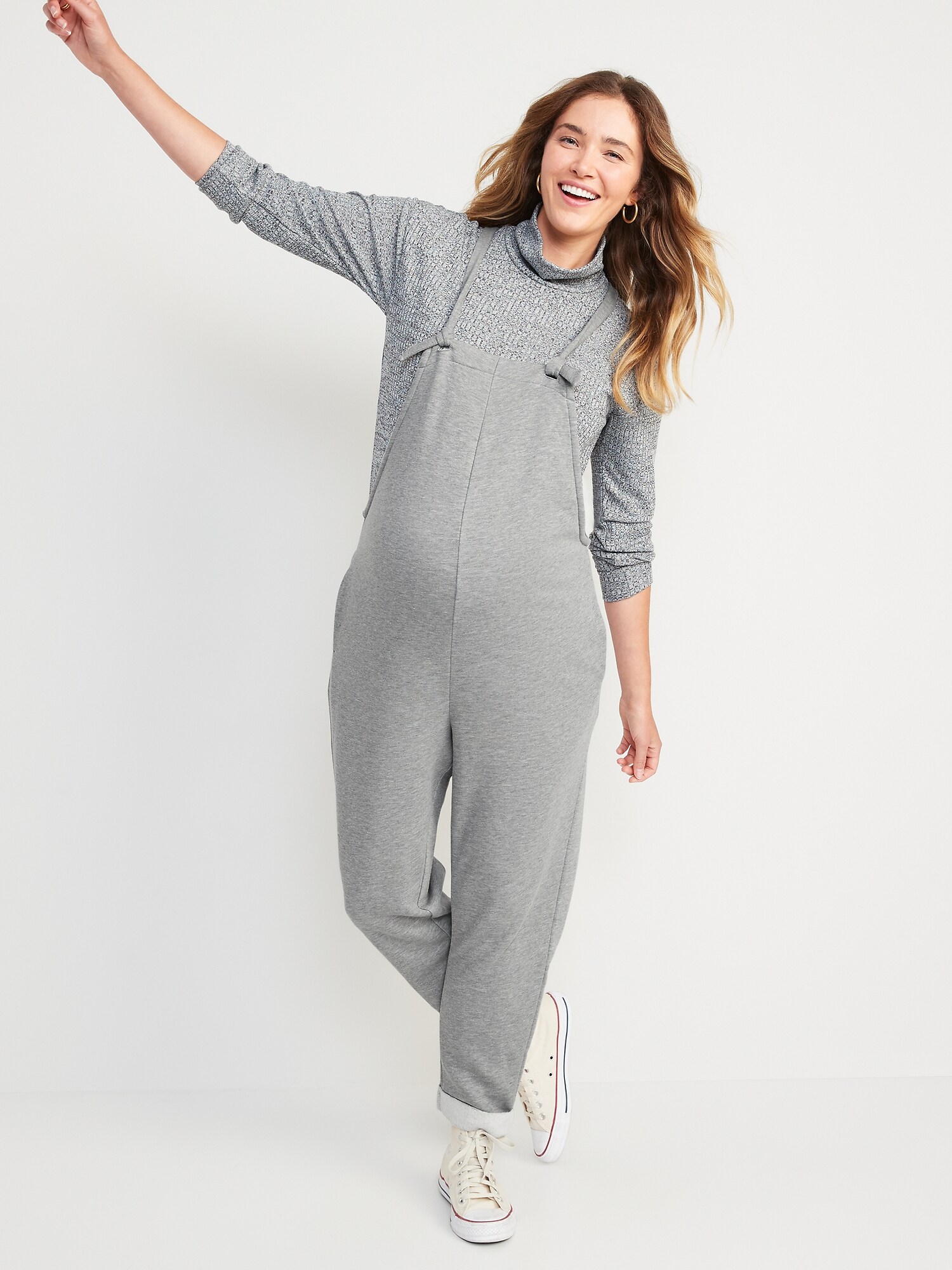 Maternity Soft-Knit Knotted-Strap Overalls | Old Navy
