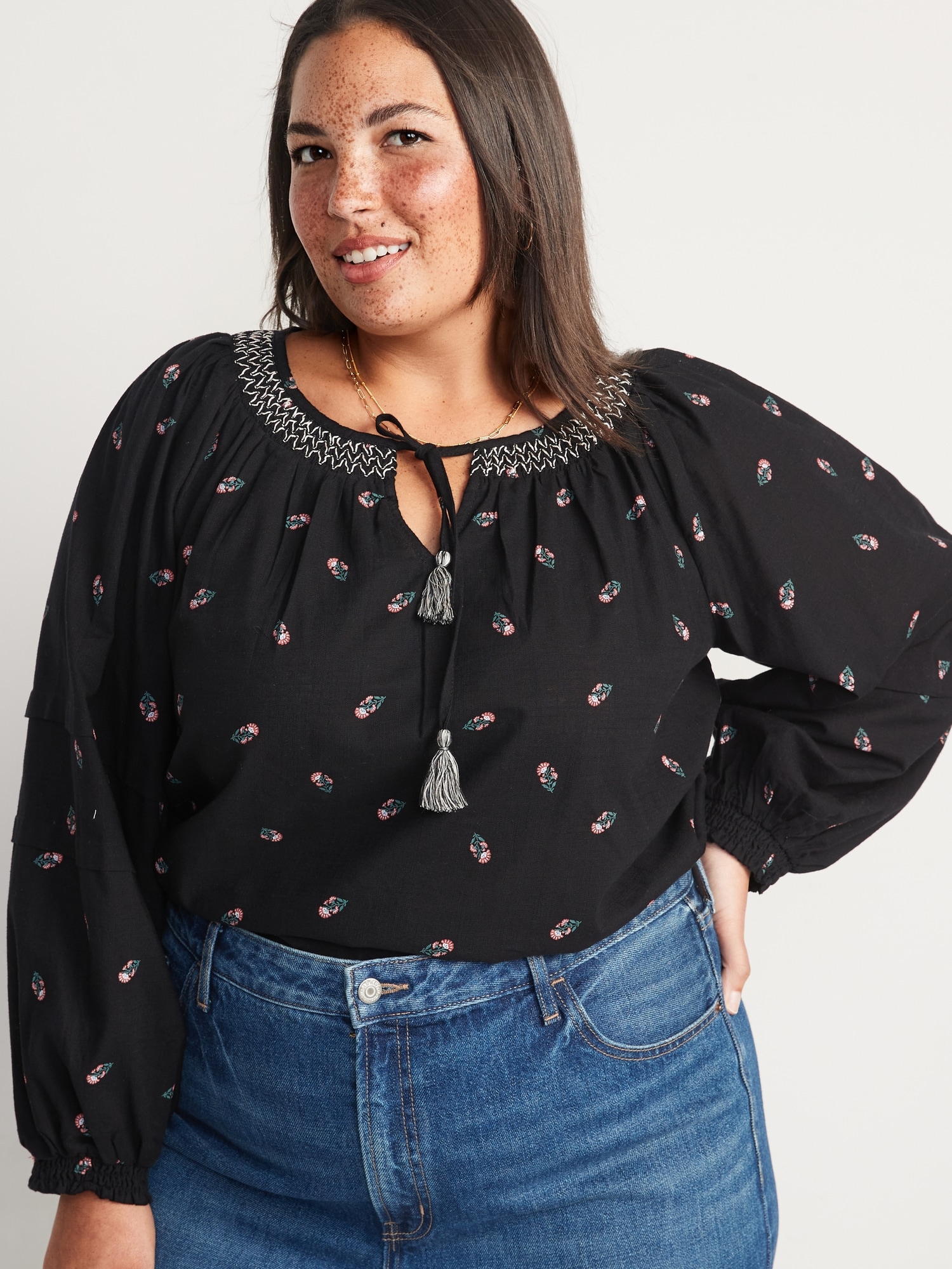 Puff-Sleeve Floral Smocked Poet Swing Blouse for Women | Old Navy