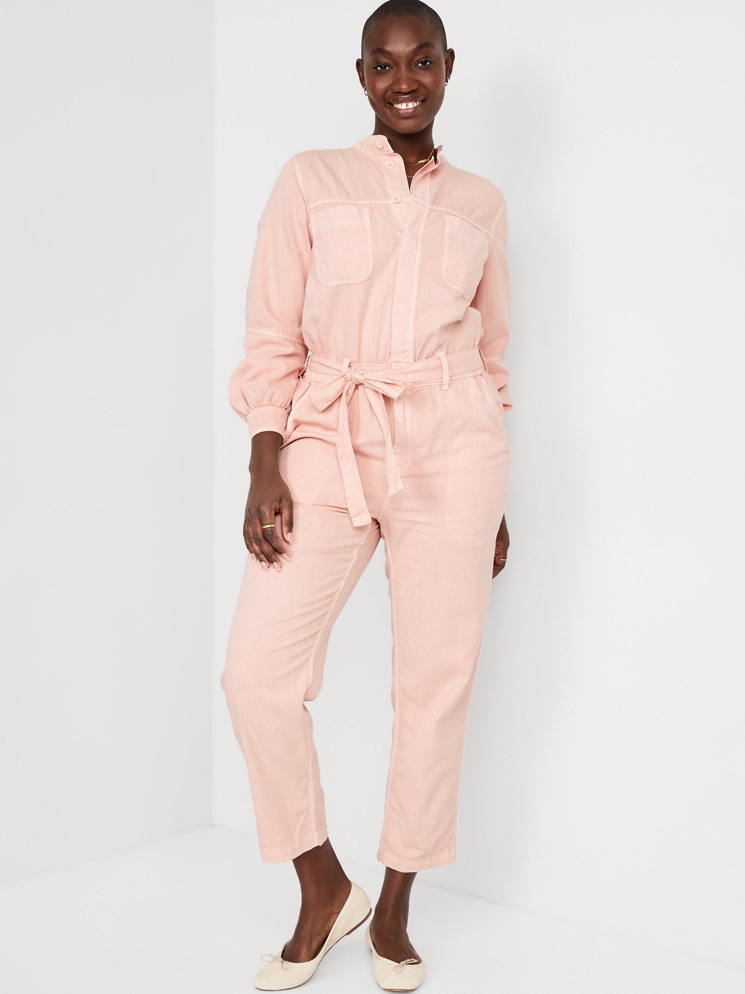 Collarless Tie-Belt Utility Jumpsuit | Old Navy