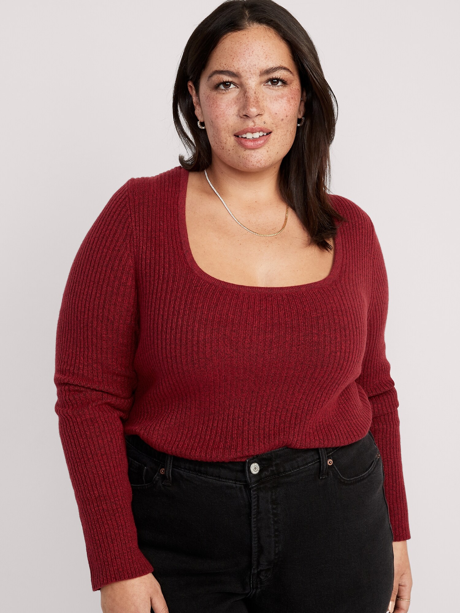 Fitted Cropped Square-Neck Rib-Knit Sweater for Women | Old Navy