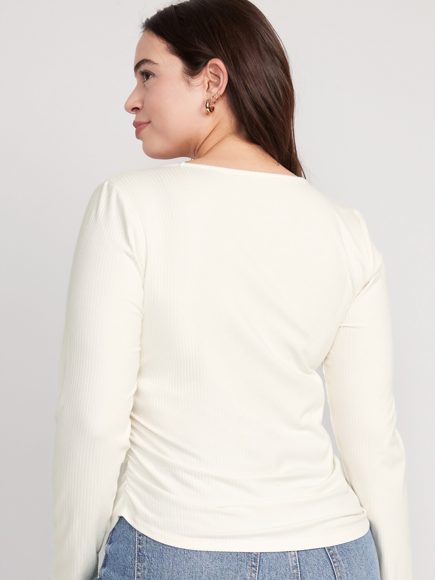 Luxe Cropped Rib-Knit Shirred Top for Women | Old Navy