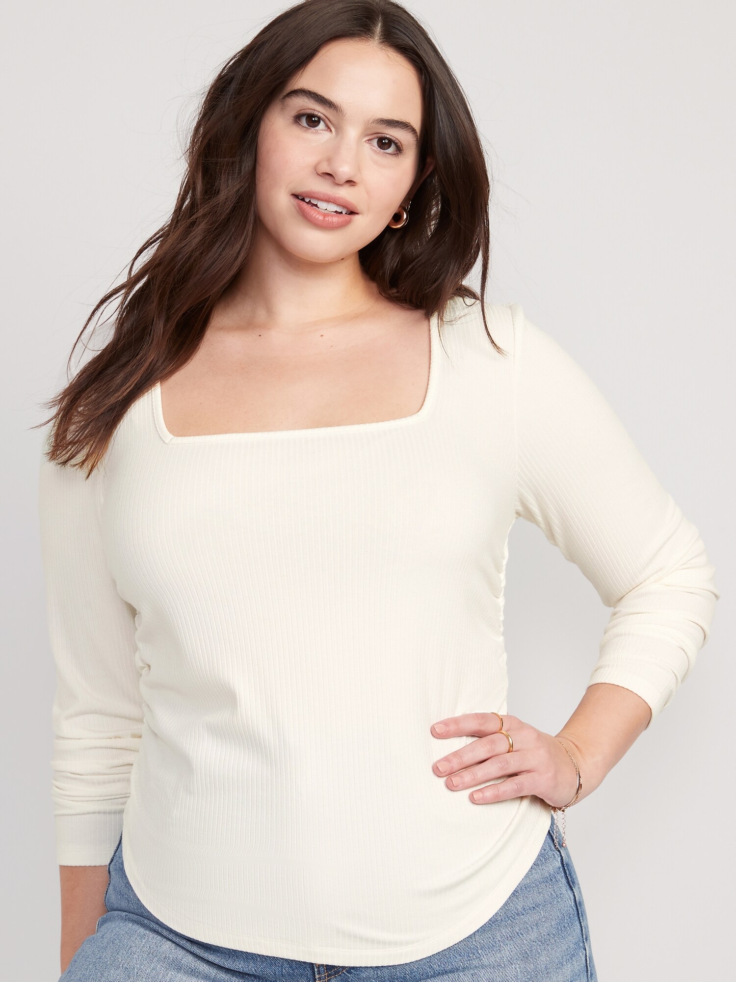 Luxe Cropped Rib-Knit Shirred Top for Women | Old Navy