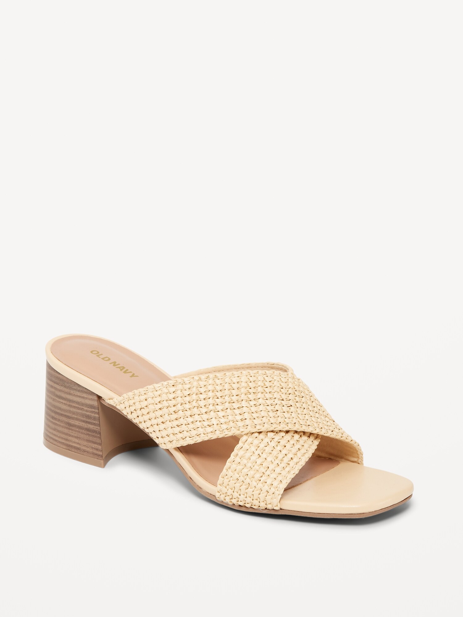 Square-Toe Braided Straw Cross-Strap Mule Sandals | Old Navy