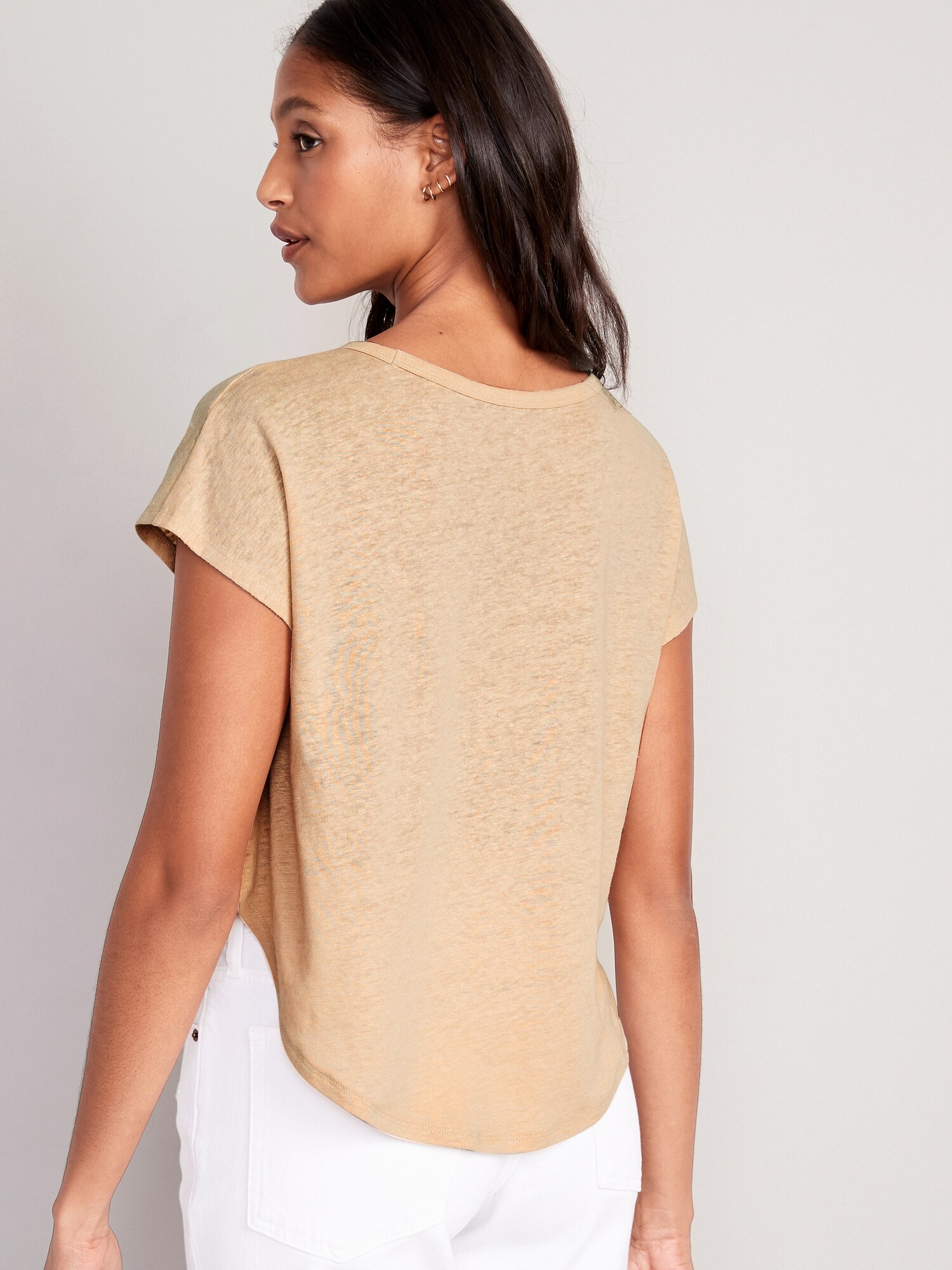 Linen-Blend Crop Voop-Neck T-Shirt | Old Navy